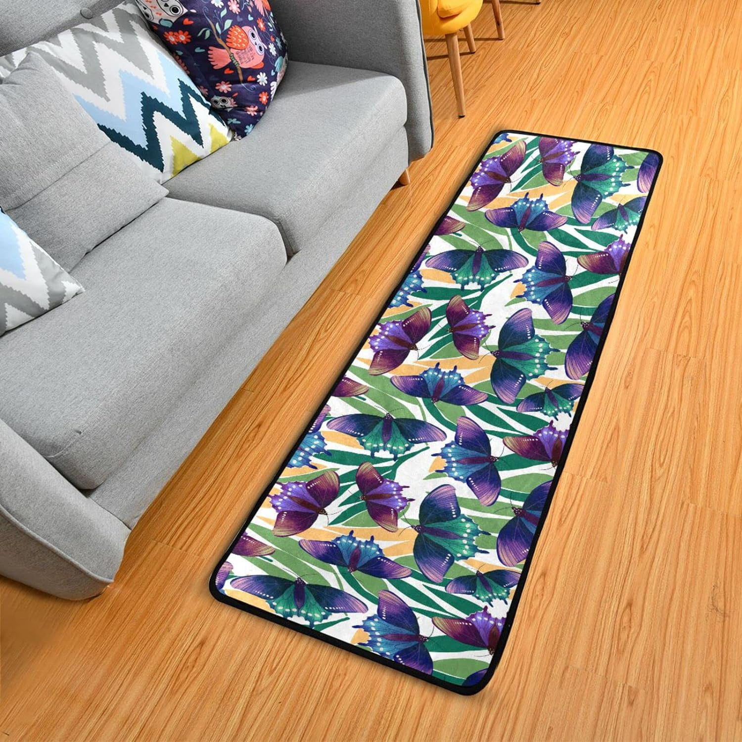 Dreamtimes Tropical Violet Butterflies Hallway Runner Rug 2'x6' Kitchen ...