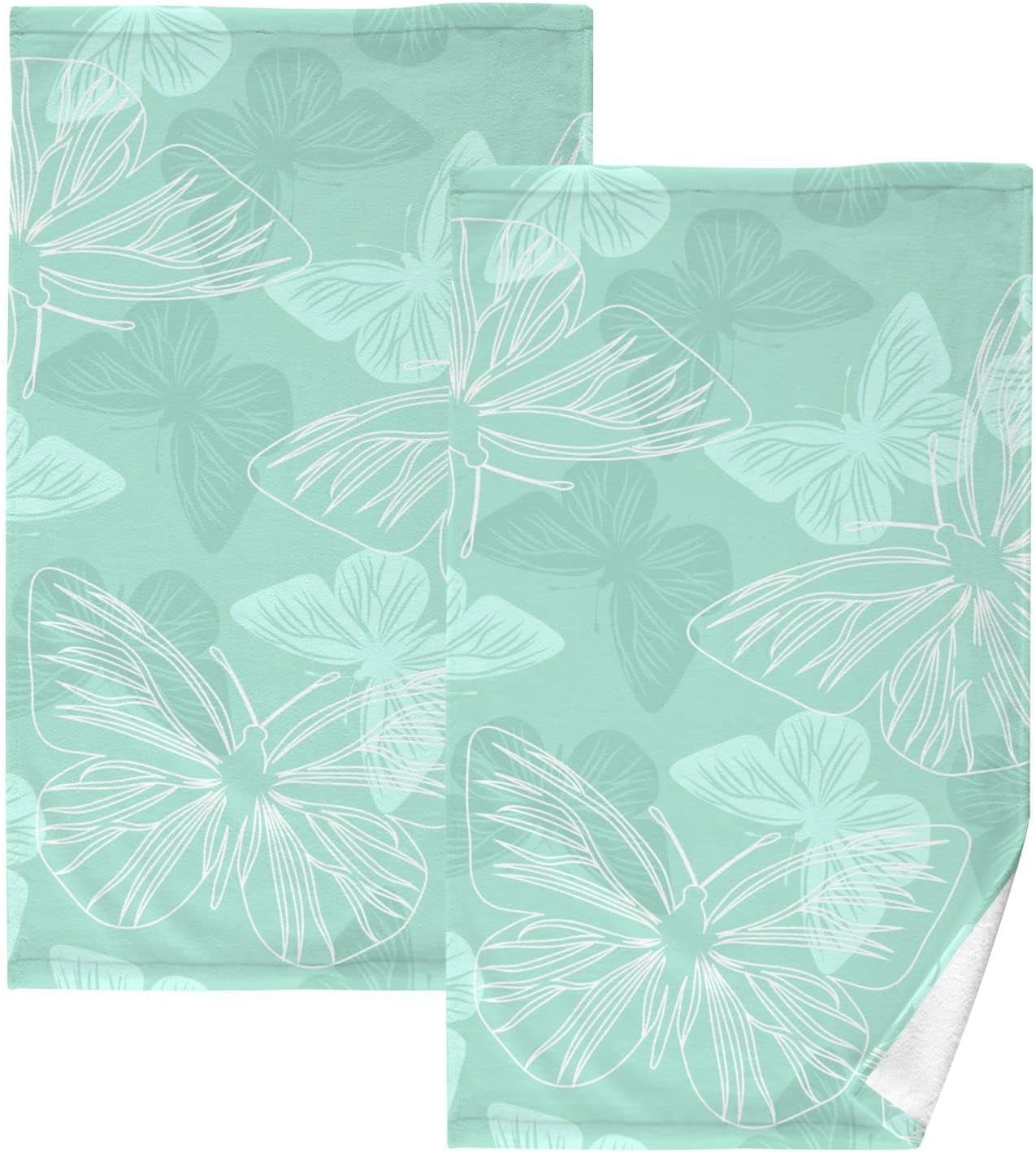 Dreamtimes Turquoise Butterfly Patterned Hand Towels 2 PCS, Cotton Bath ...