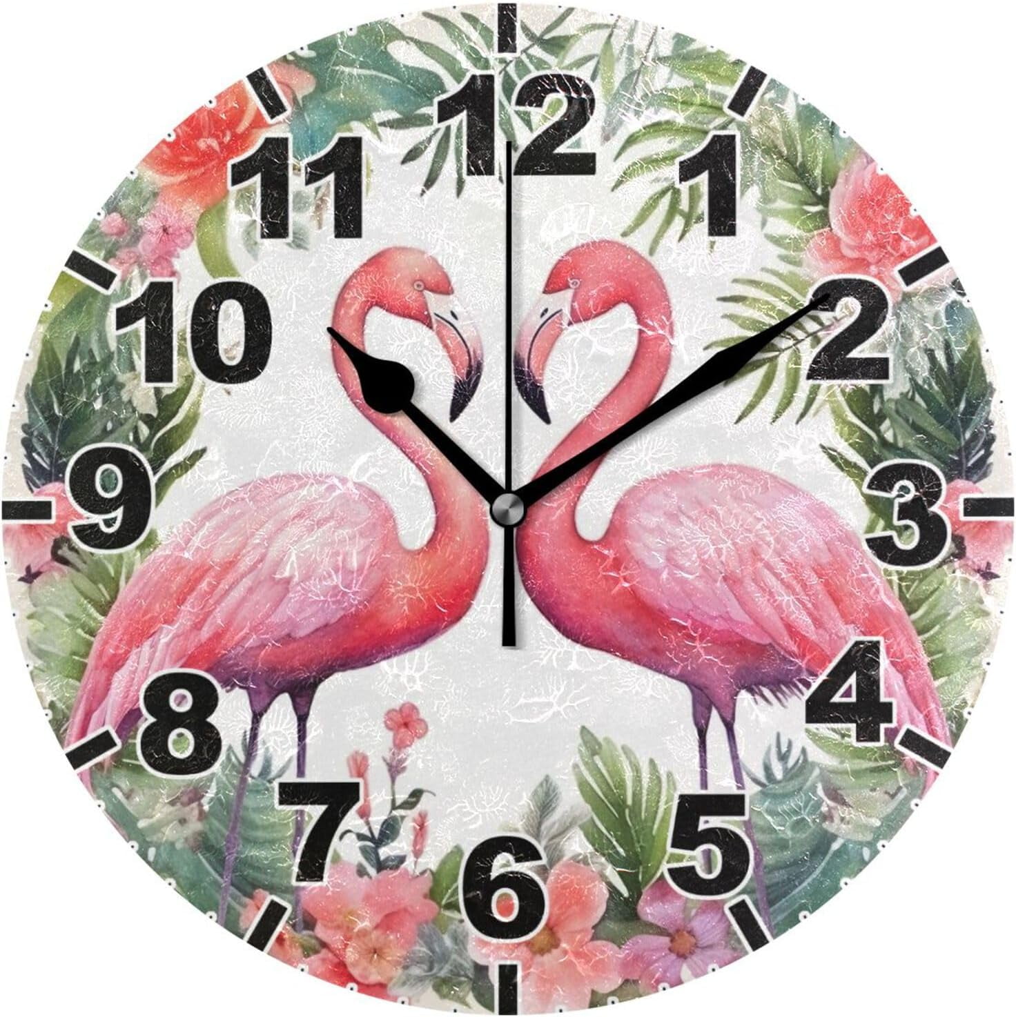 Dreamtimes Two Flamingos Round Wall Clock, Battery Operated Silent Non ...