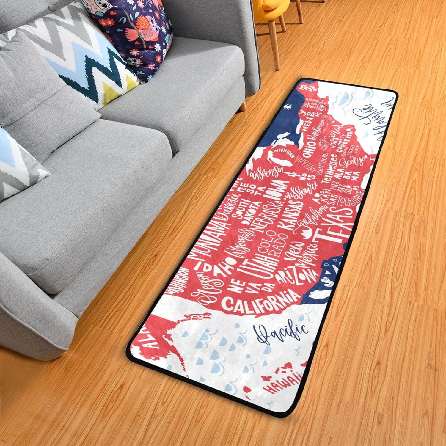 Dreamtimes USA Map States Hallway Runner Rug 2'x6' Kitchen Rug with ...