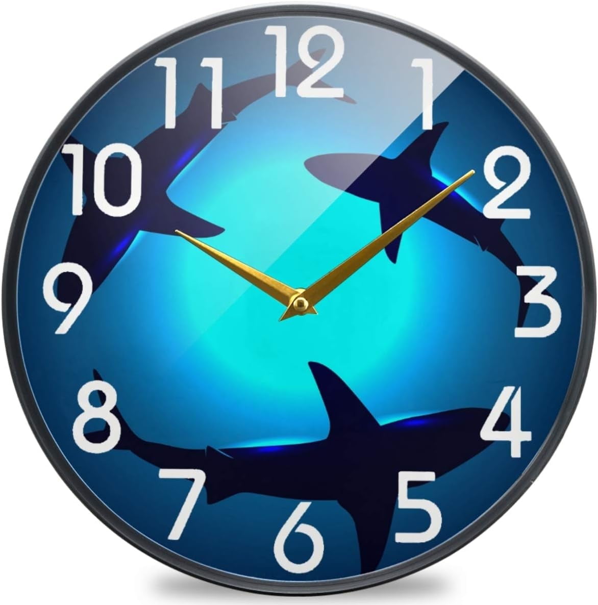 Dreamtimes Underwater Floating Sharks Round Wall Clock, 10 Inch Silent ...