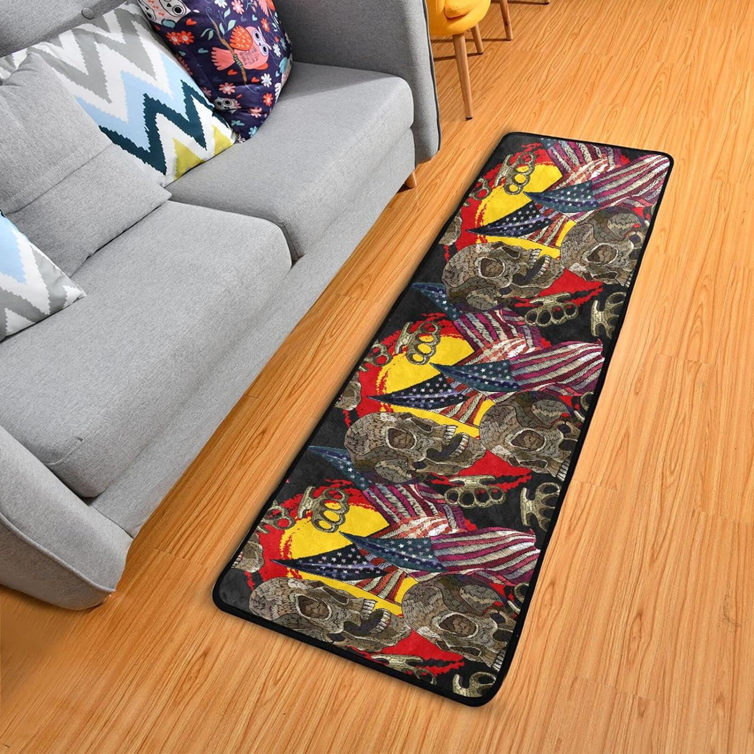 Dreamtimes Unique Skull USA Flag Hallway Runner Rug 2'x6' Kitchen Rug ...