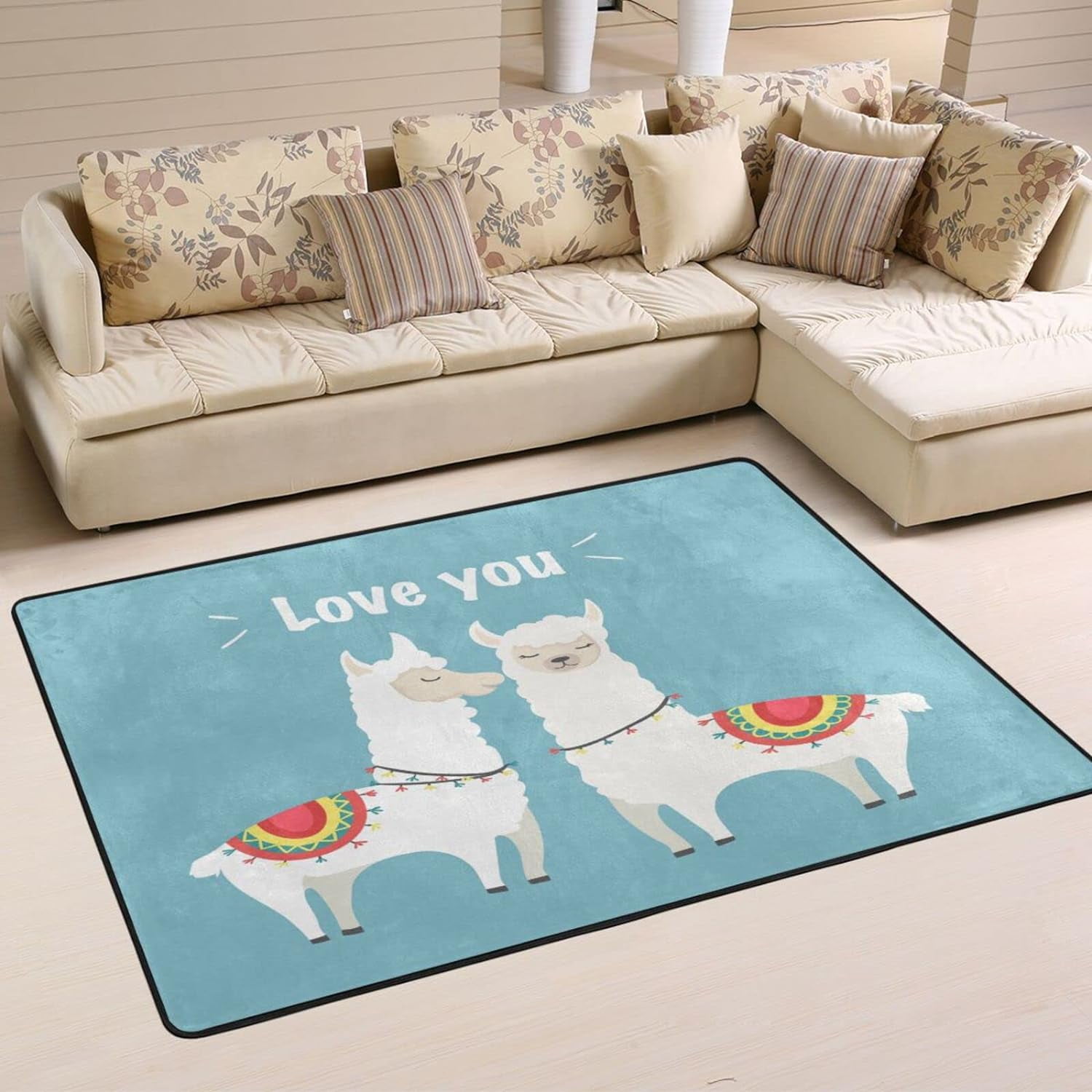 Dreamtimes Valentine Llama Couples Non-Slip Area Rug 72"x48", Love You ...