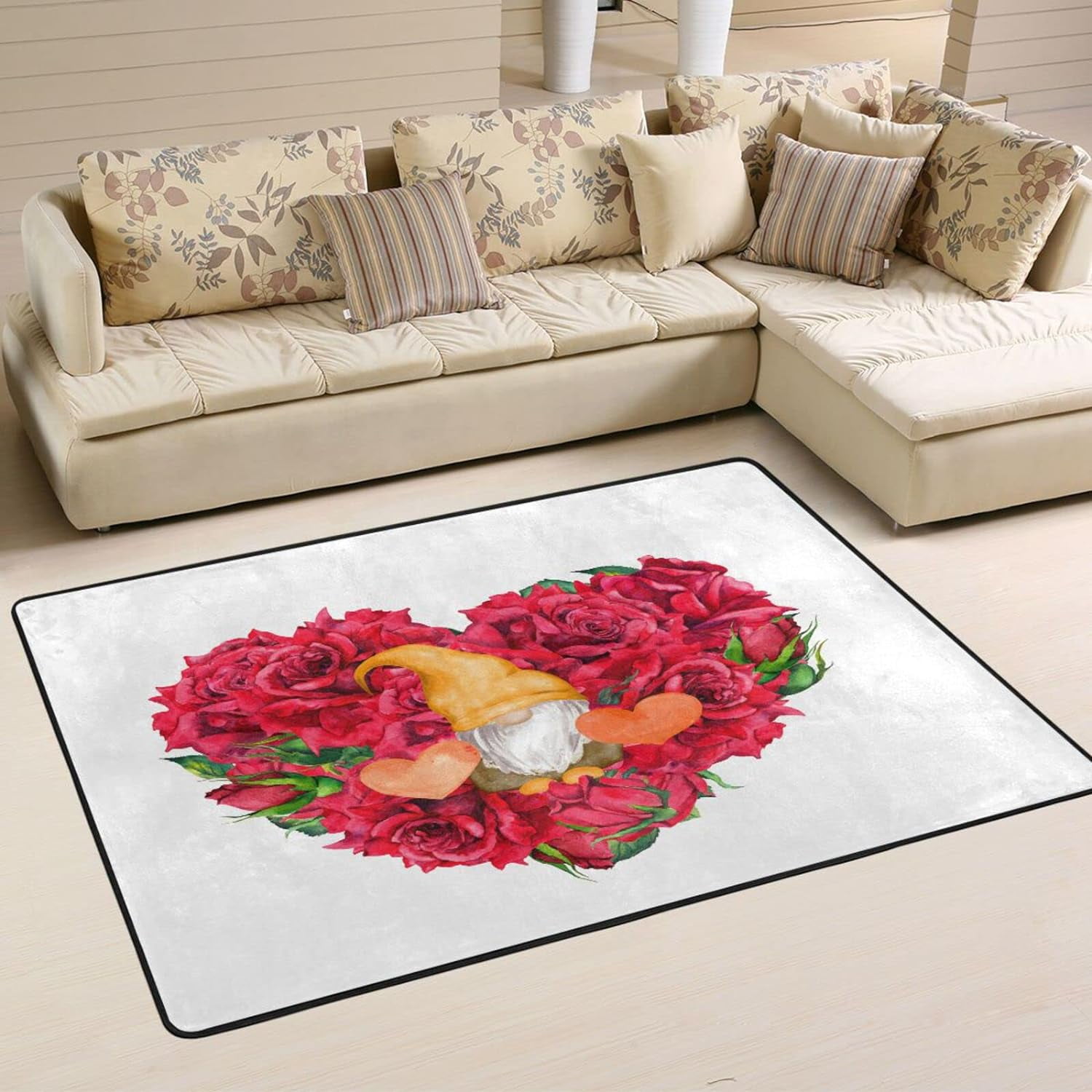 Dreamtimes Valentine Roses Bouquet Gnome Non-Slip Area Rug 36"x24 ...