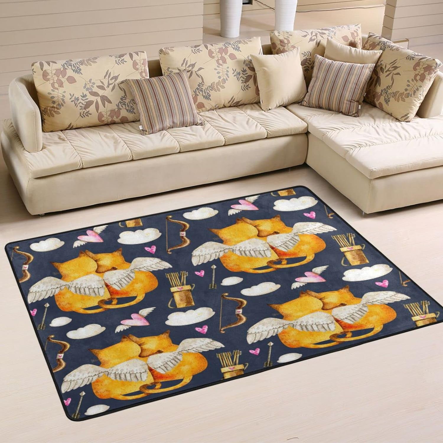 Dreamtimes Valentine's Cat Wing Non-Slip Area Rug 36"x24", Arrows Bow ...