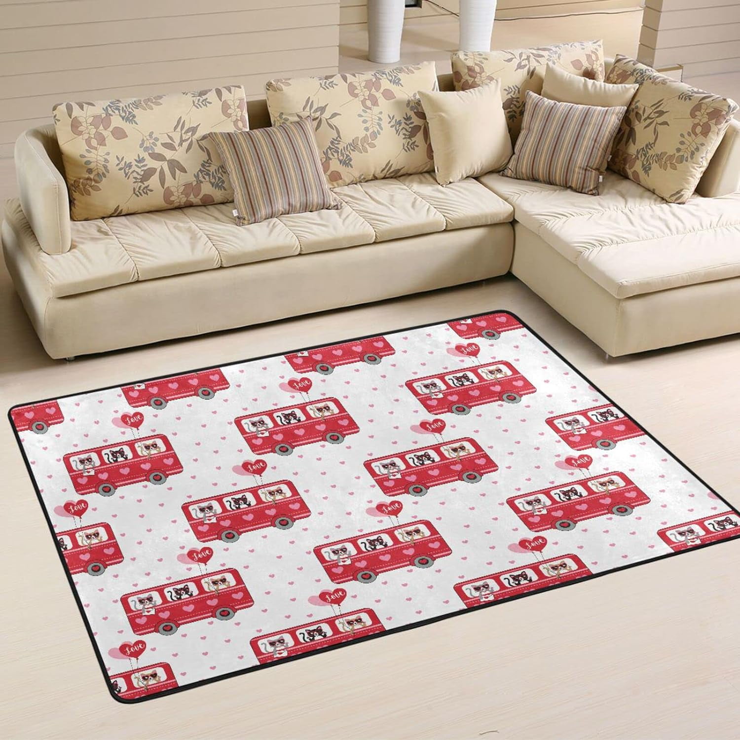 Dreamtimes Valentine's Day Bus Non-Slip Area Rug 36"x24", Cute Cats ...