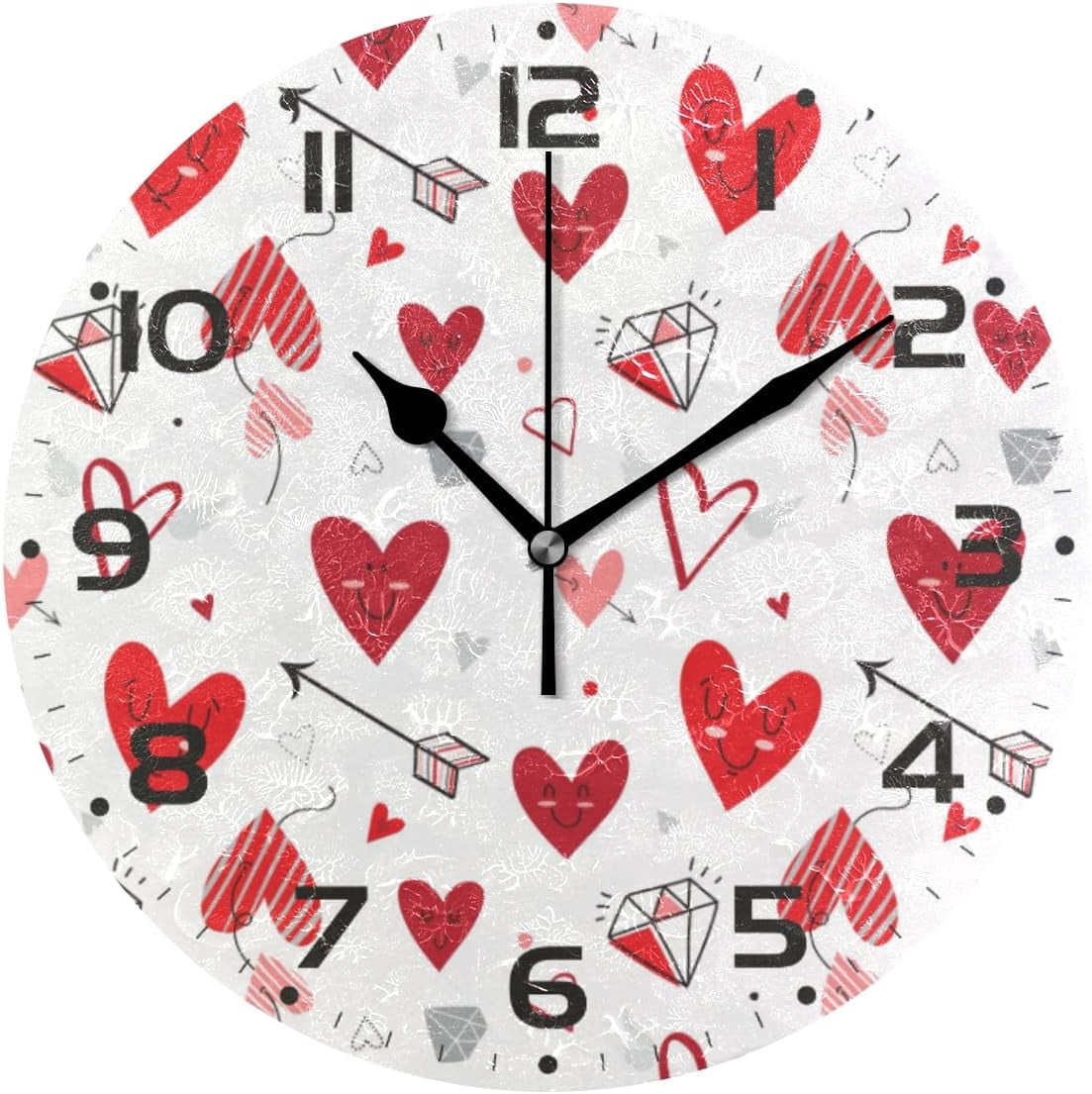 Dreamtimes Valentine's Day Hearts Wall Clock, 10 Inch Silent Non ...