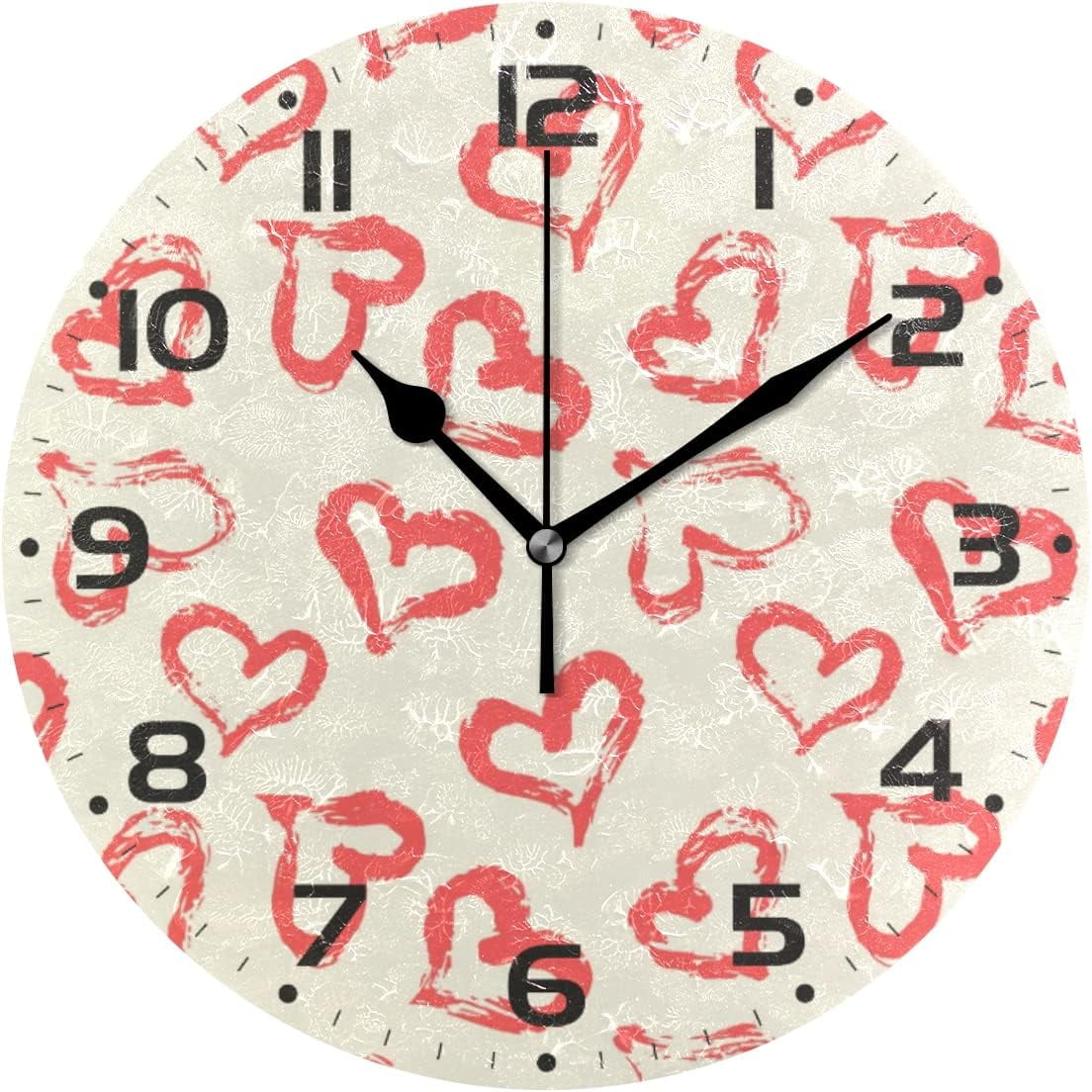 Dreamtimes Valentine's Day Red Heart Wall Clock, 10 Inch Silent Non ...