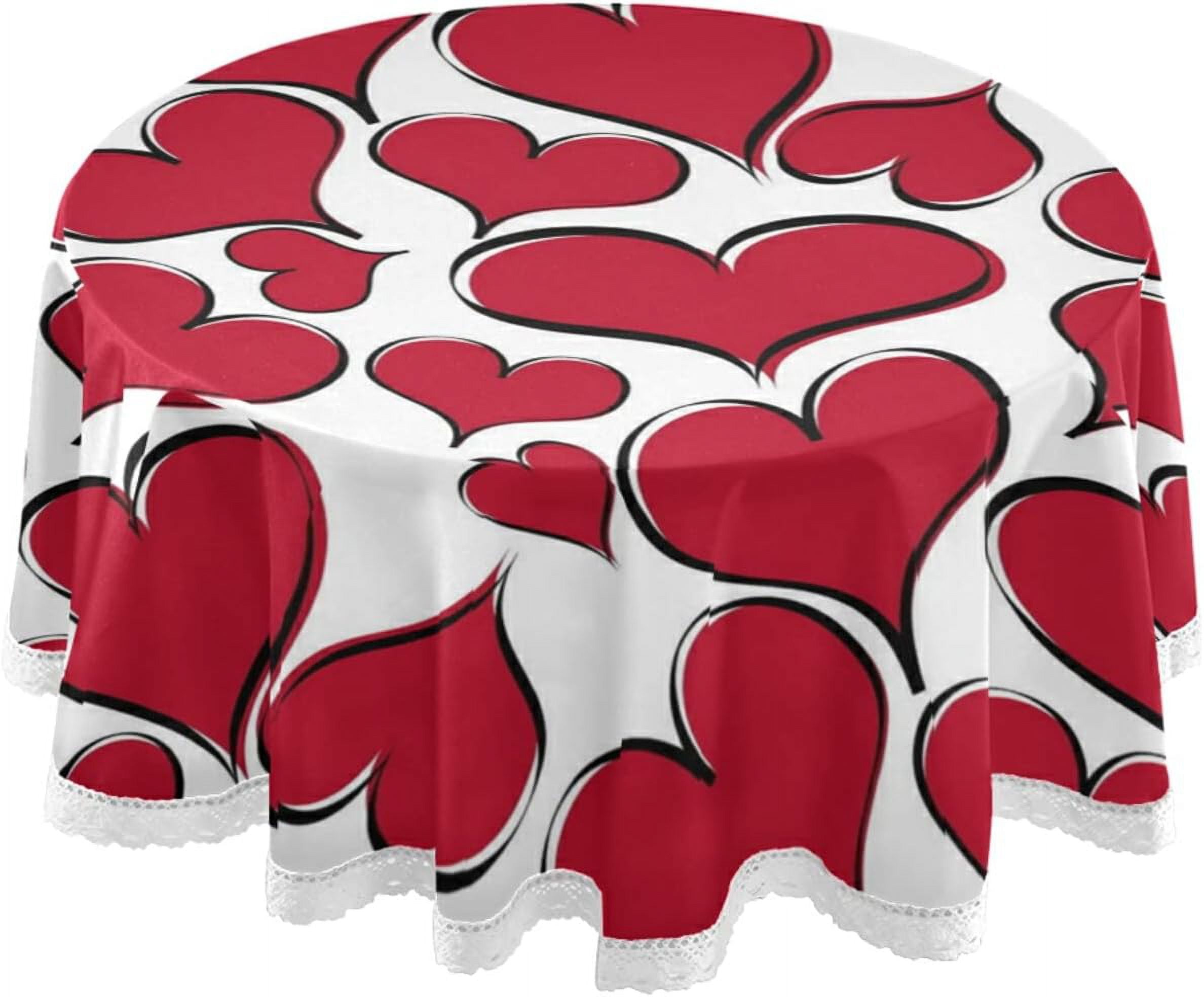Dreamtimes Valentine's Day Round Tablecloth,Romantic Red Love Heart ...