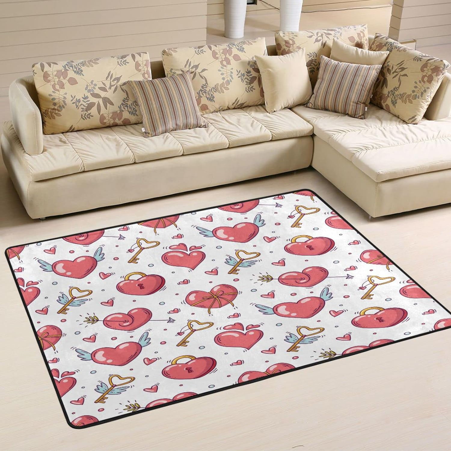 Dreamtimes Valentines Day Heart Arrow Non-Slip Area Rug 36"x24", Pink ...