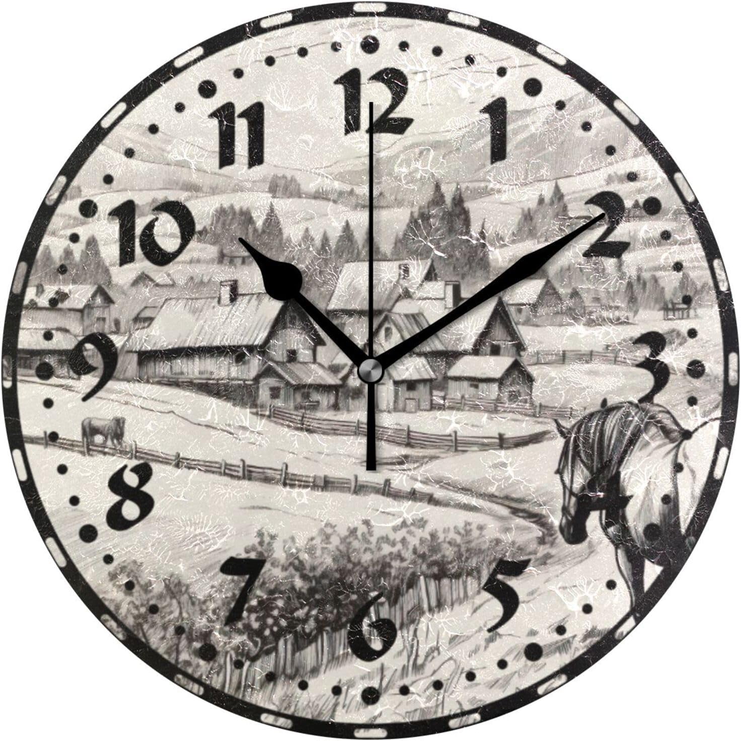 Dreamtimes Village Horse Drawing Wall Clock, Silent Non Ticking 10 Inch ...