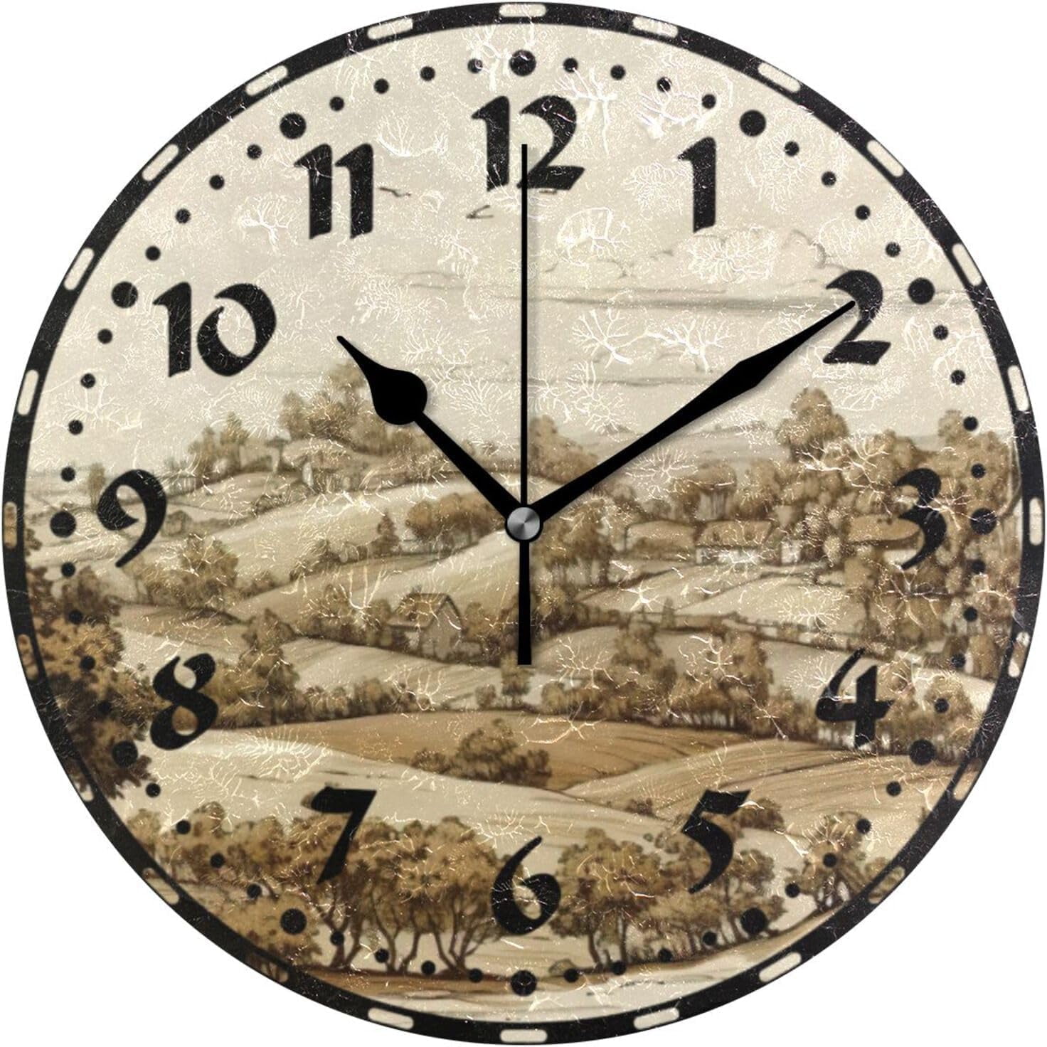 Dreamtimes Village and Mountain Wall Clock, Silent Non Ticking 10 Inch ...