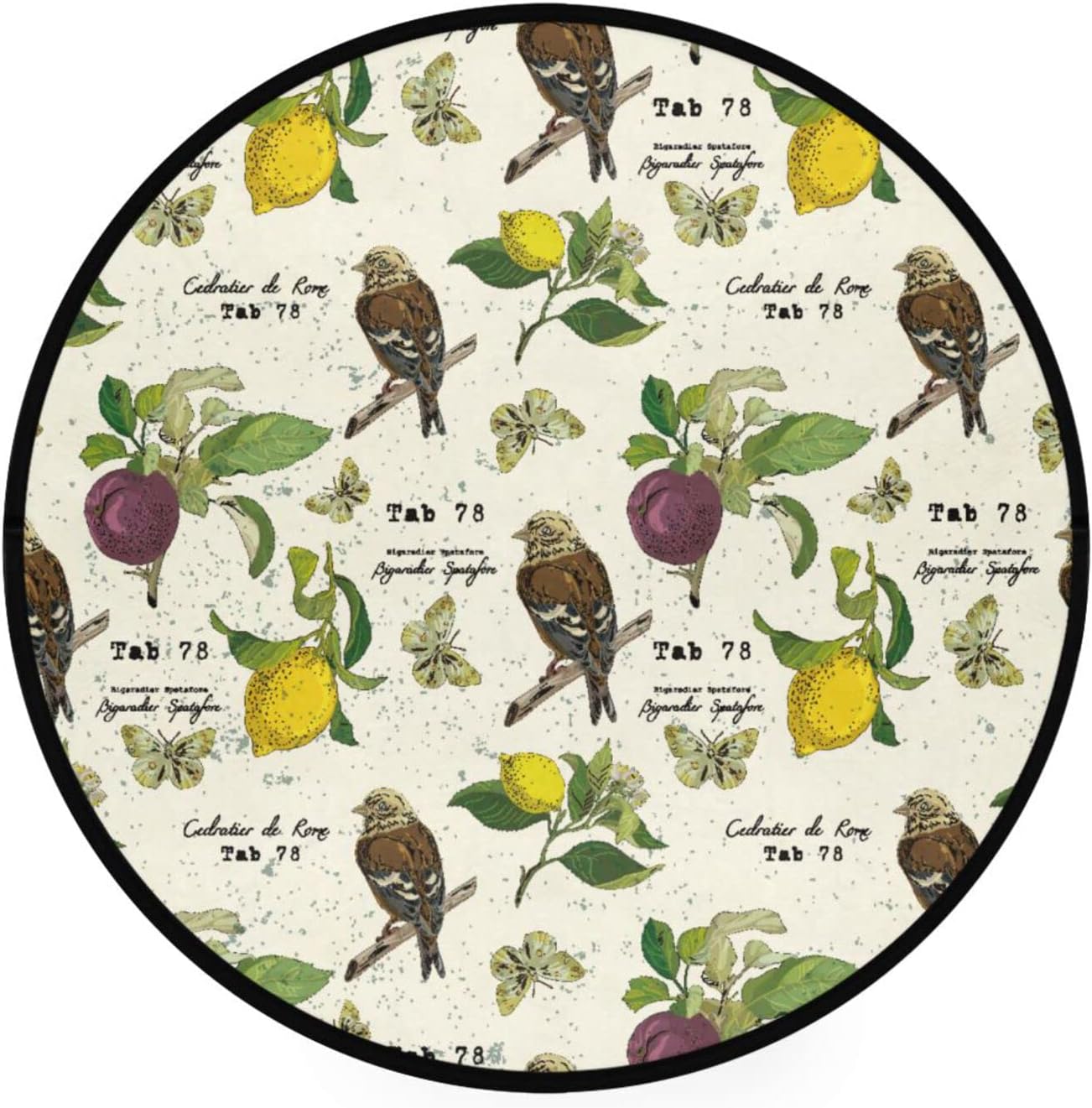 Vintage Bird Lemon Branches Round Area Rug 3Ft Small Round Area Rug ...