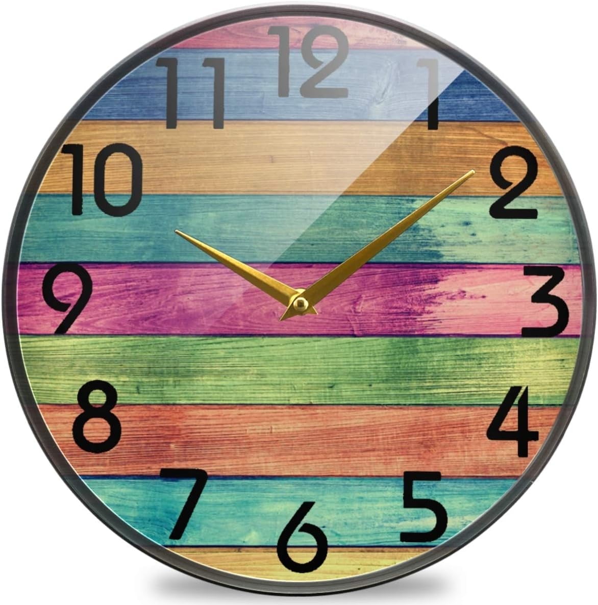 Dreamtimes Vintage Colorful Wood Board Print Round Wall Clock, 10 Inch ...