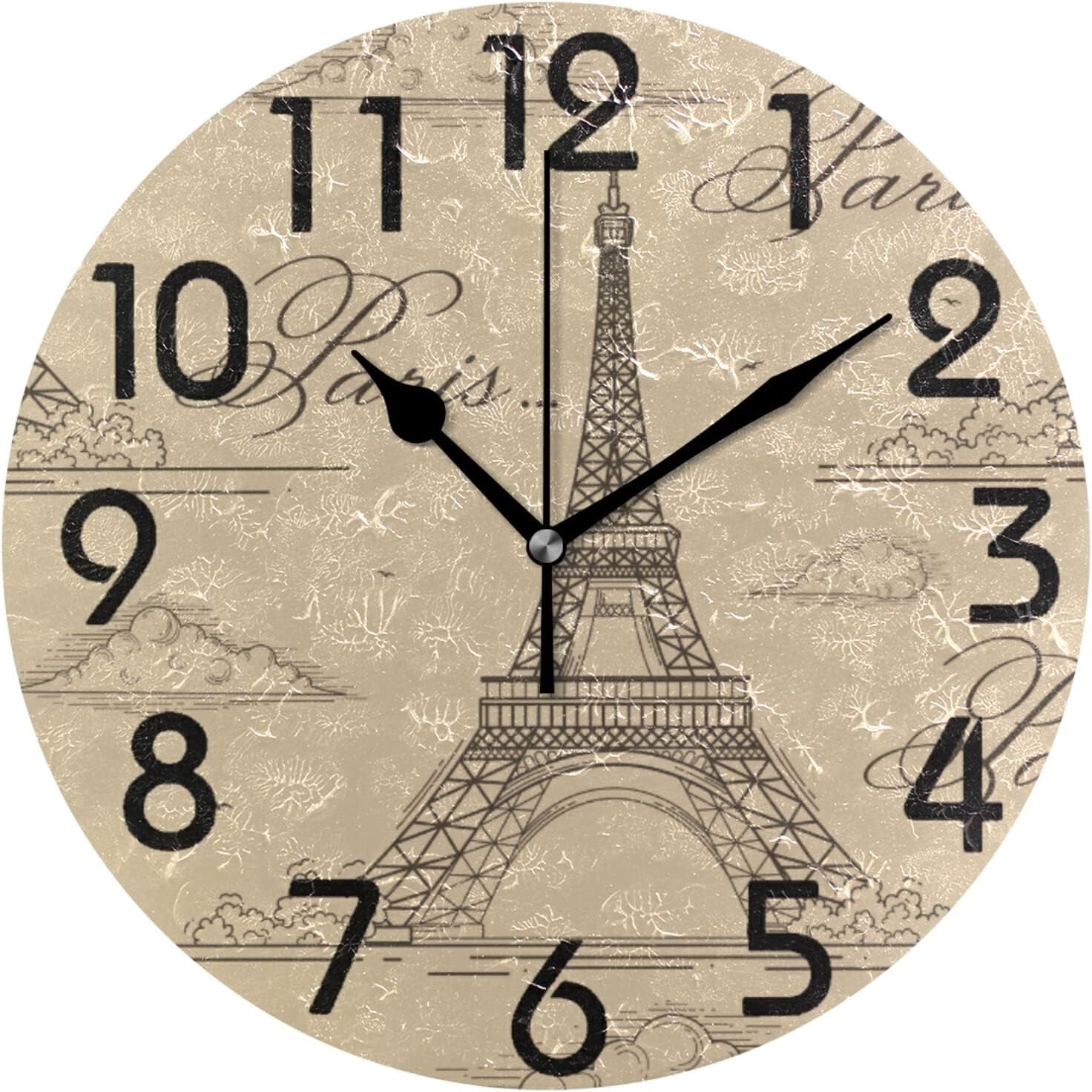 Dreamtimes Vintage Eiffel Tower Air Balloon Biplane Round Wall Clock ...