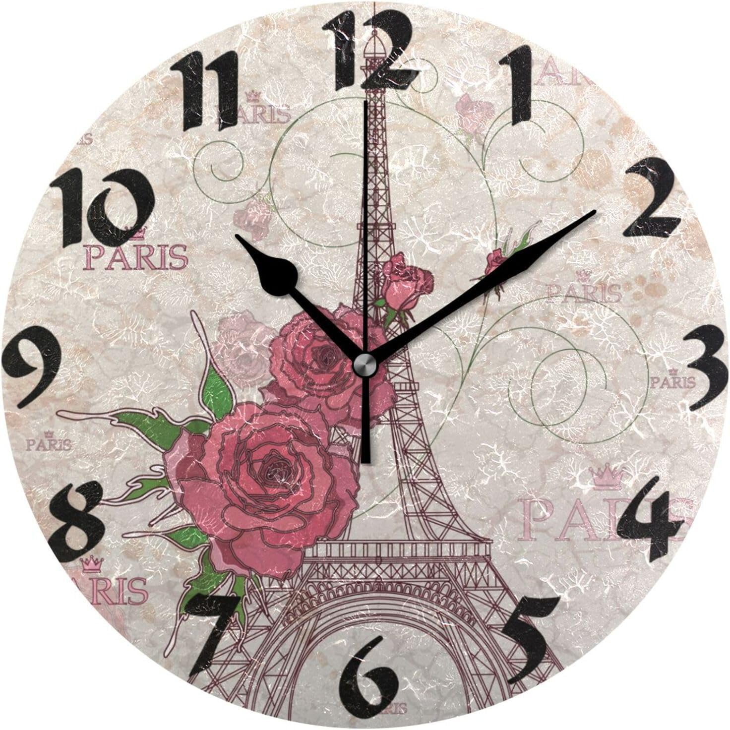 Dreamtimes Vintage Eiffel Tower Wall Clock,Silent Non Ticking 10 Inch ...