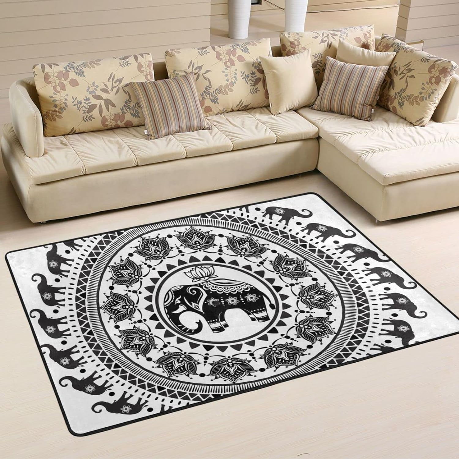 Dreamtimes Vintage Elephants Area Rug, 36"x24" Mandala Paisley Non-Slip ...