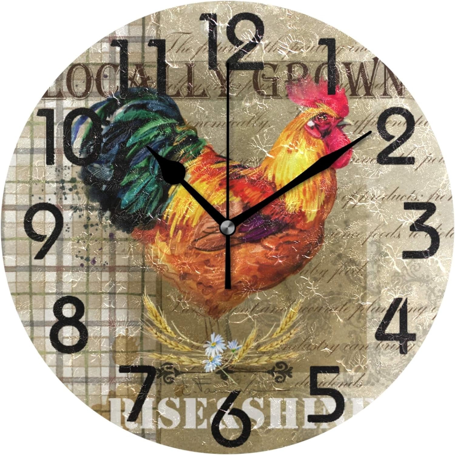 Dreamtimes Vintage Farm Rooster Print Round Wall Clock, 10 Inch Battery ...