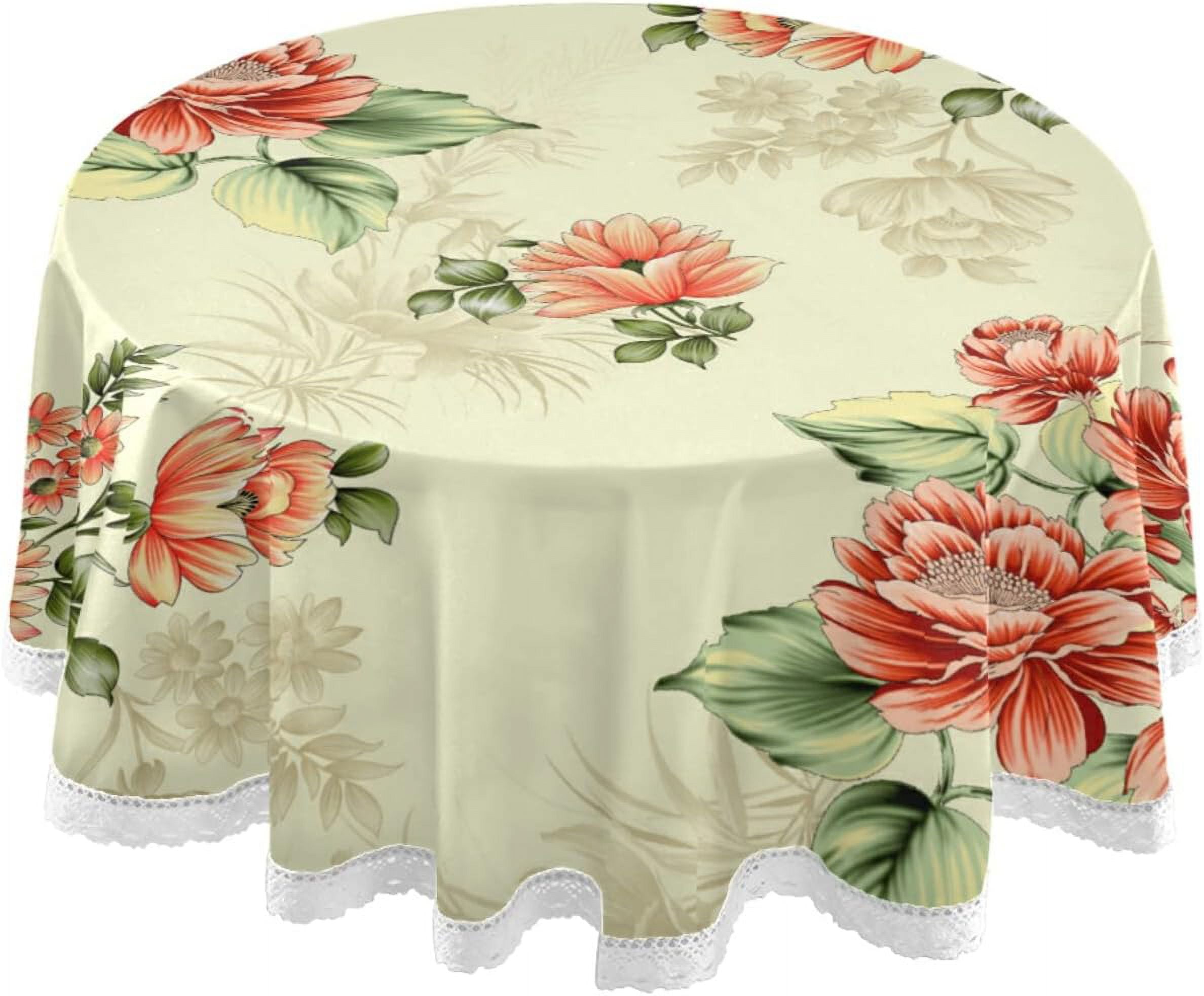 Dreamtimes Vintage Flower Round Tablecloth 60", Table Cover Water ...