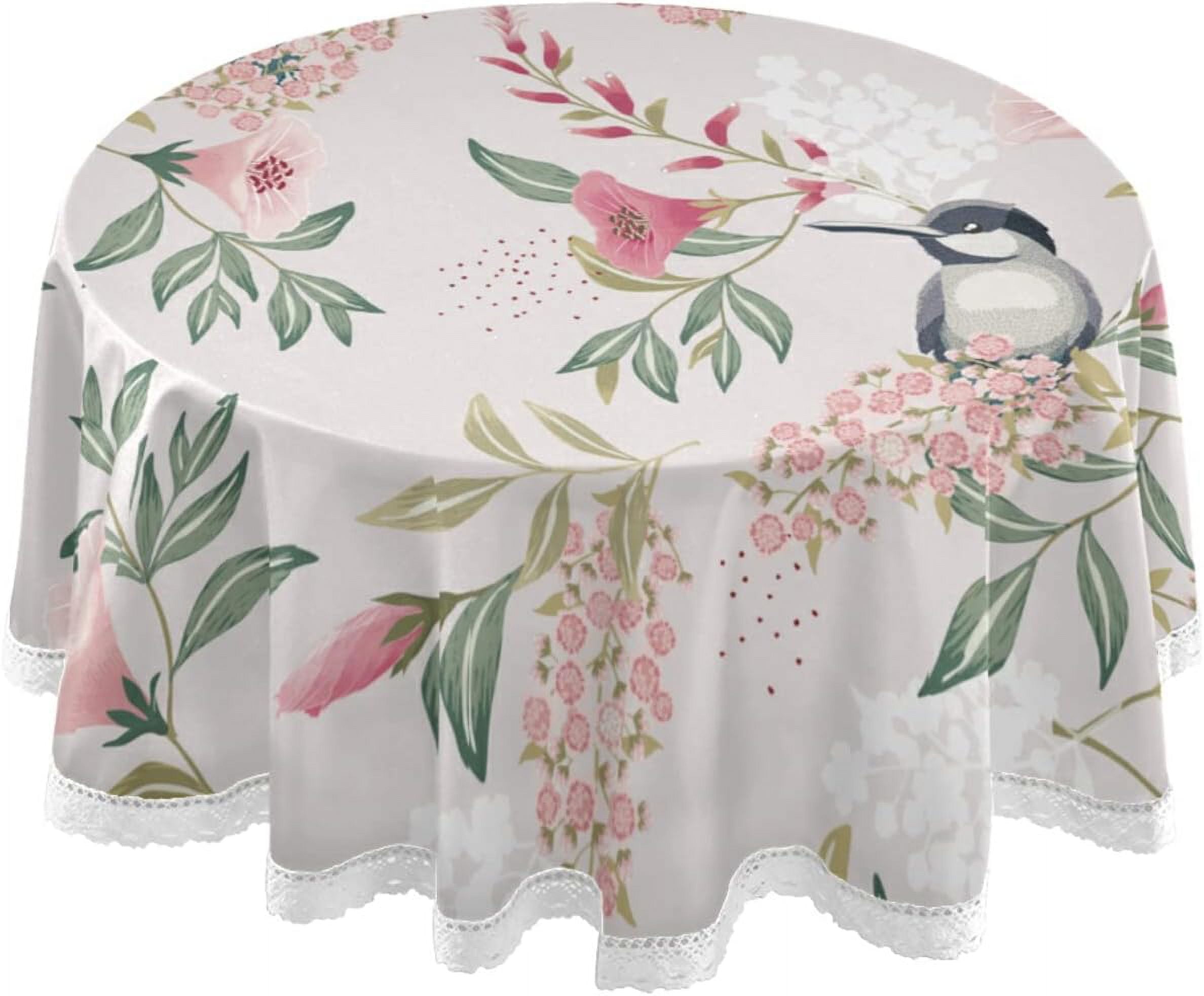 Dreamtimes Vintage Flowers and Birds Round Tablecloth 60", Table Cover ...