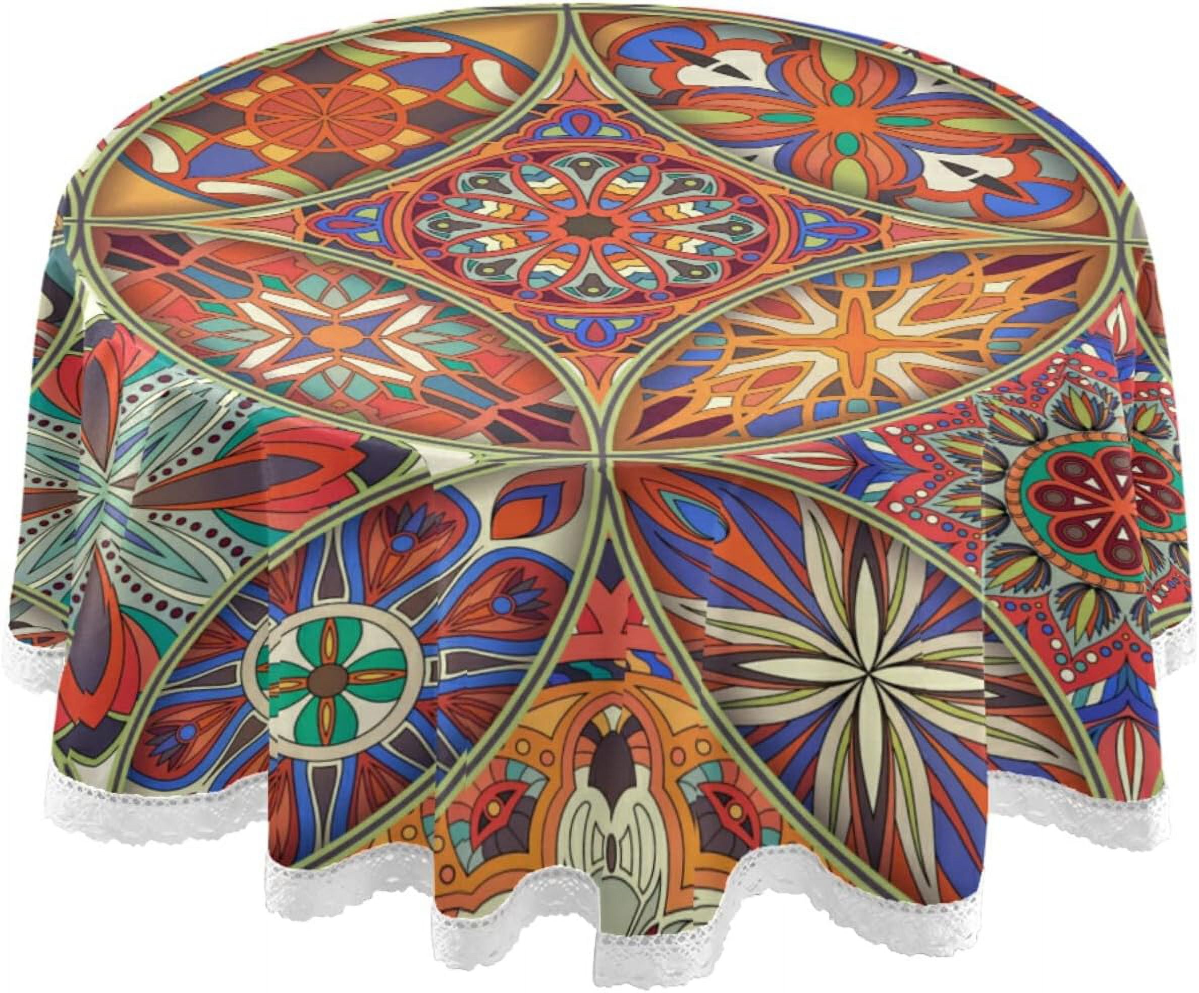 Dreamtimes Vintage Mandala Elements Round Tablecloth 60", Table Cover ...