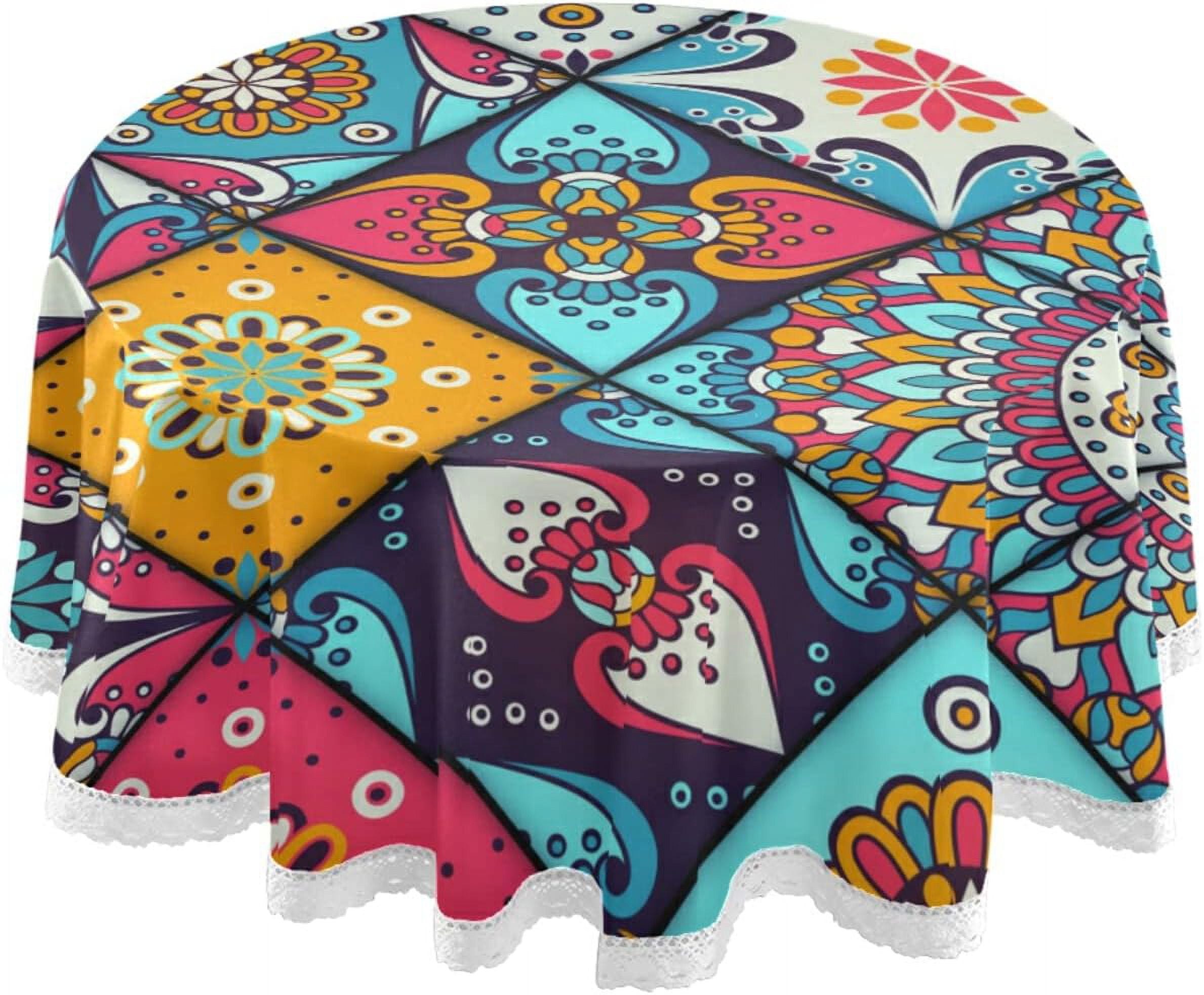 Dreamtimes Vintage Mandala Elements Round Tablecloth 60", Table Cover ...