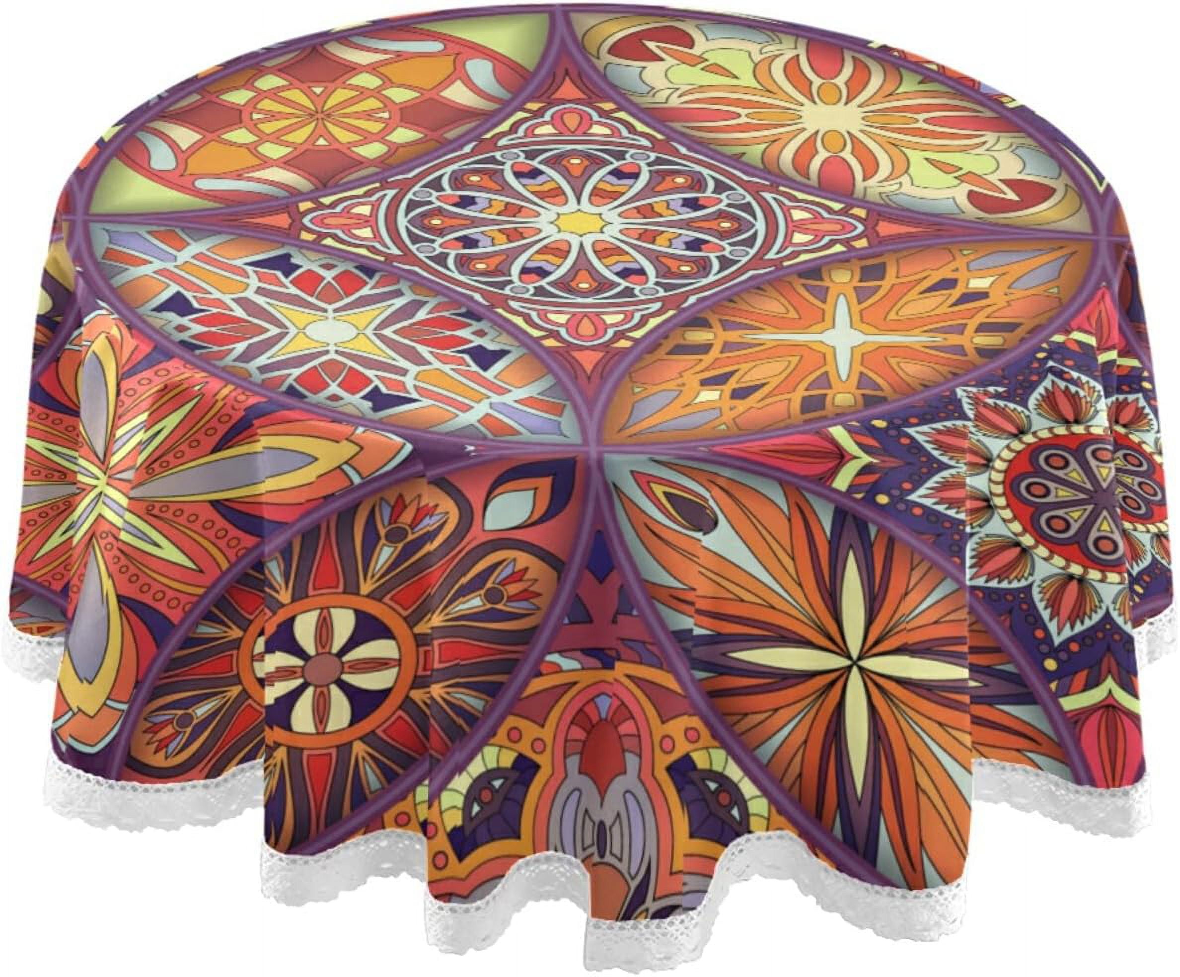 Dreamtimes Vintage Mandala Elements Round Tablecloth 60", Table Cover ...