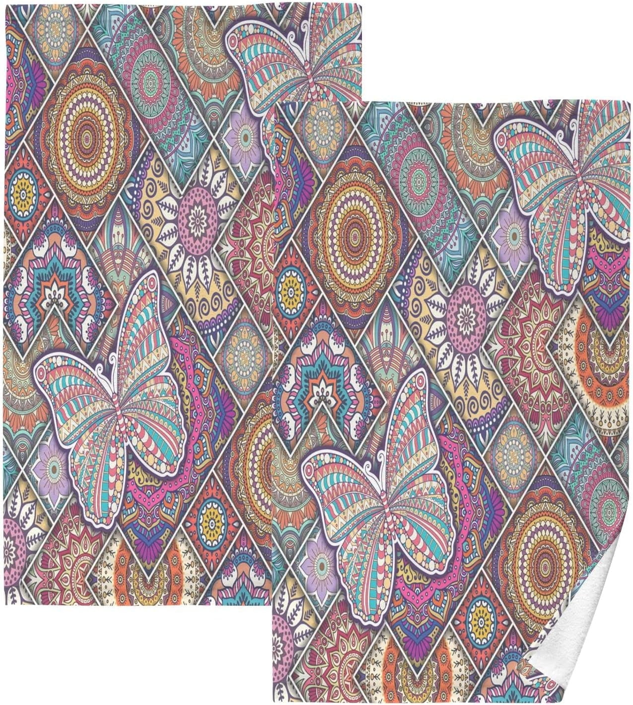 Dreamtimes Vintage Mandalas Tile Pattern Print Pure Cotton Hand Towels ...