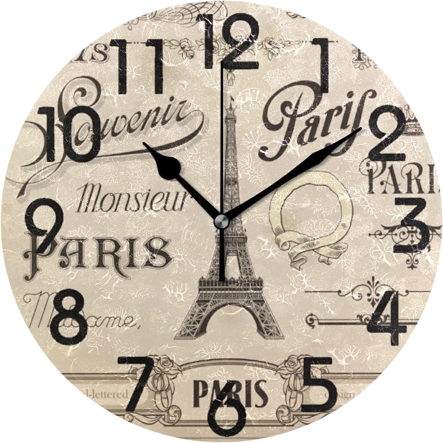 Dreamtimes Vintage Paris Handwriting Eiffel Tower Round Wall Clock, 10 ...