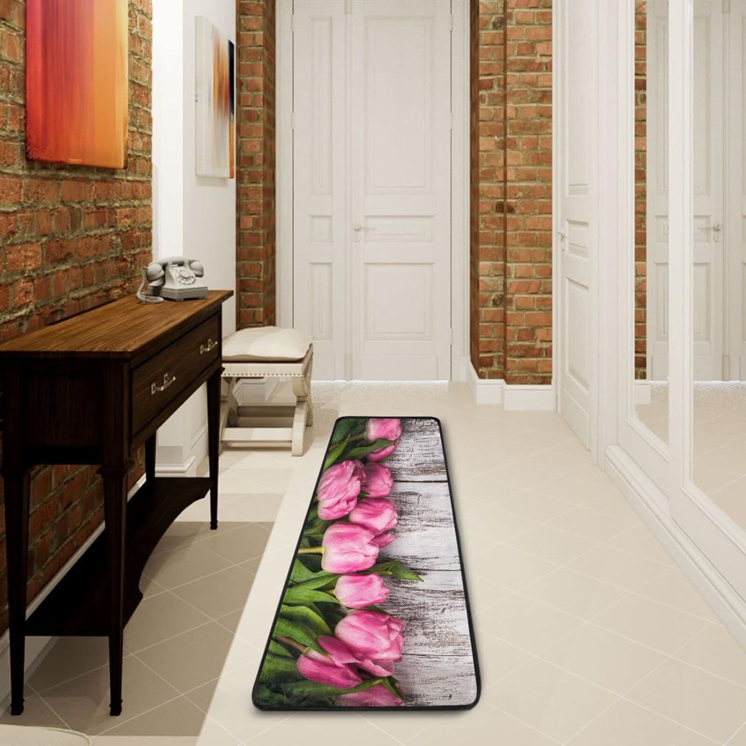 Dreamtimes Vintage Pink Tulips Flower Hallway Runner Rug 2'x6' Kitchen ...