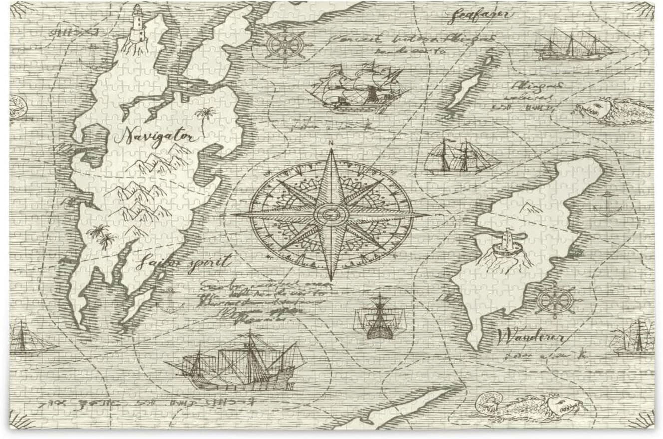 Dreamtimes Vintage Sea Map Compass Wooden Jigsaw Puzzles Intellectual ...