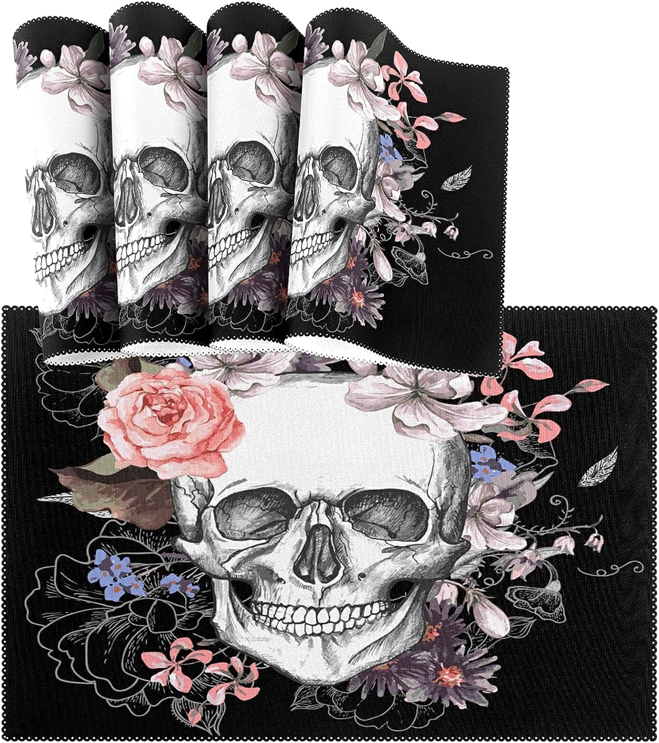 Dreamtimes Vintage Skull Placemats Set of 4, Sugar Skull Heat-Resistant ...