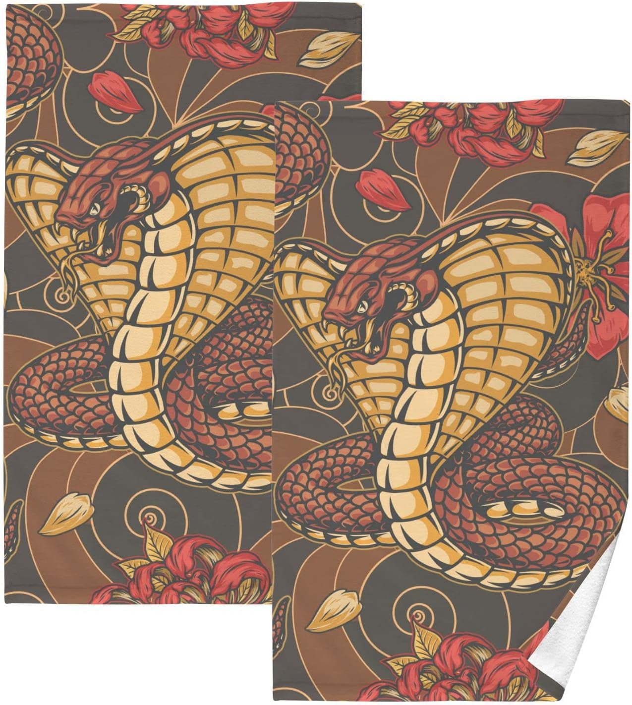 Dreamtimes Vintage Snakes Patterned Hand Towels 2 PCS, Cotton Bath ...
