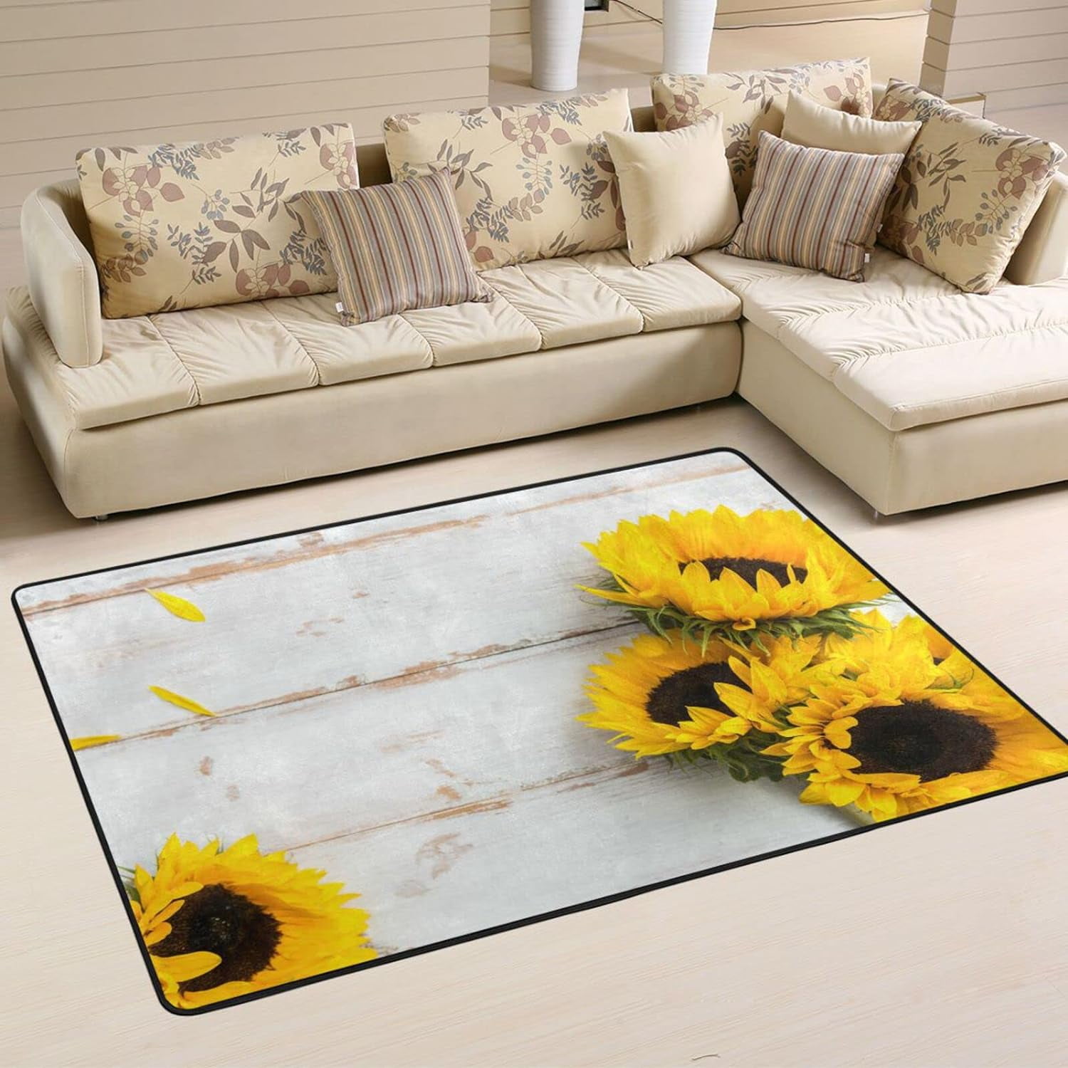 Dreamtimes Vintage Summer Sunflowers Area Rug 72x48in Retro Floor ...