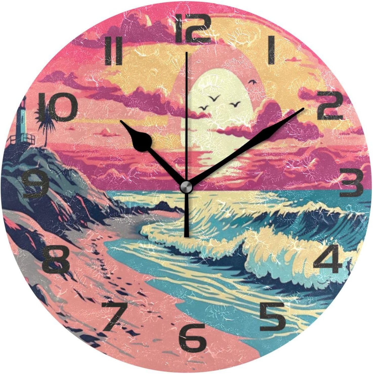 Dreamtimes Wall Clock Beach 10 Inch Silent Non Ticking Quality Quartz Battery Operated Digital ...