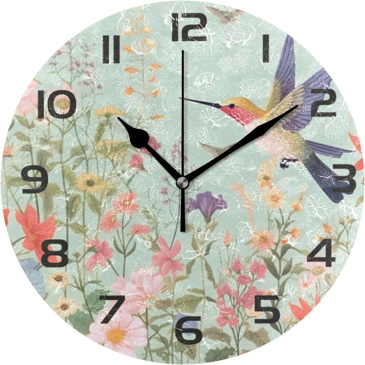 Dreamtimes Wall Clock Birds Flower 10 Inch Silent Non Ticking Quality ...