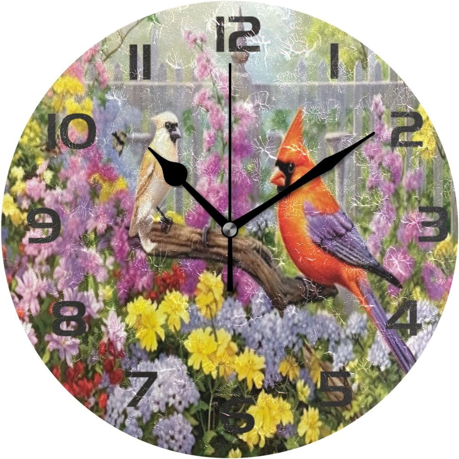 Dreamtimes Wall Clock Birds Flowers 10 Inch Silent Non Ticking Quality ...