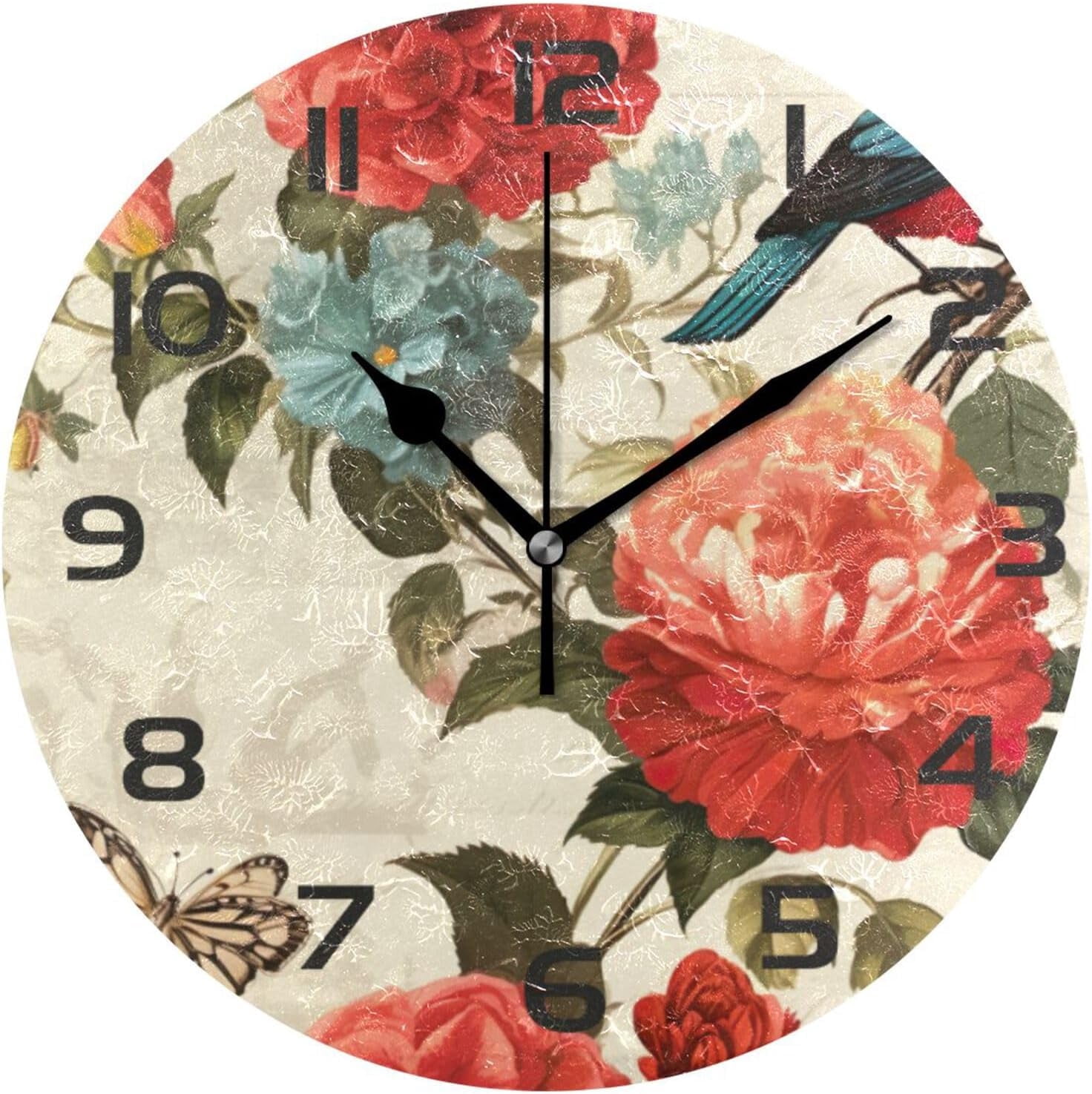 Dreamtimes Wall Clock Birds Flowers 10 Inch Silent Non Ticking Quality ...
