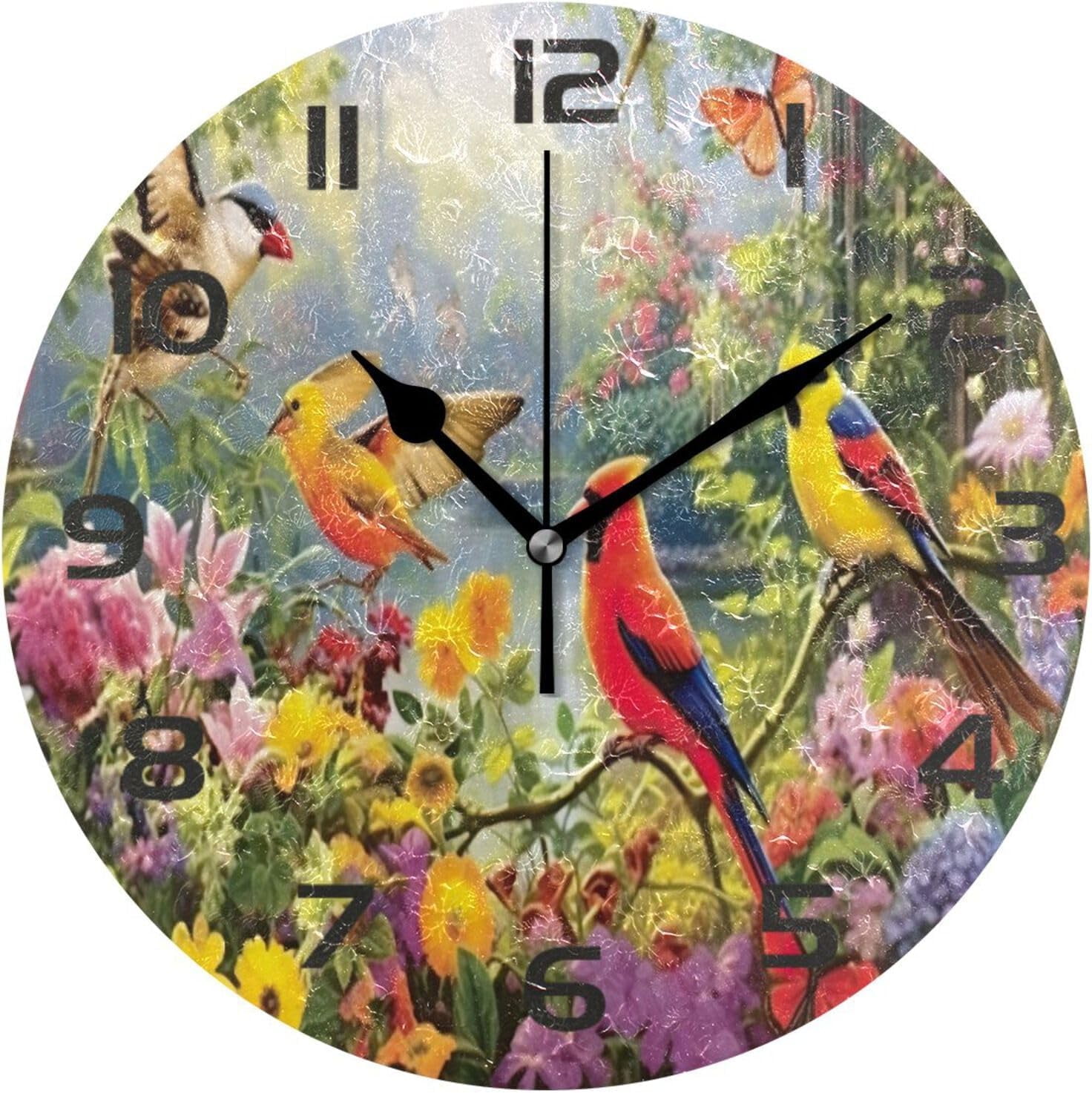 Dreamtimes Wall Clock Colorful Bird 10 Inch Silent Non Ticking Quality ...