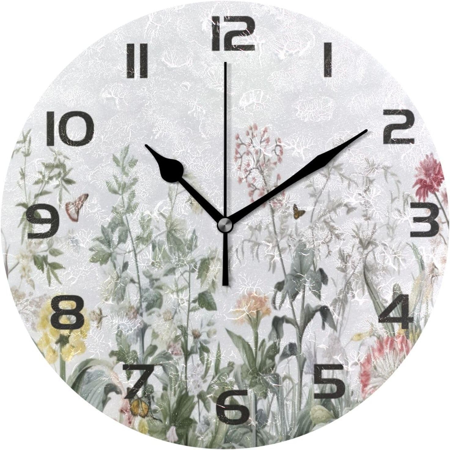 Dreamtimes Wall Clock Colorful Flowers 10 Inch Silent Non Ticking ...