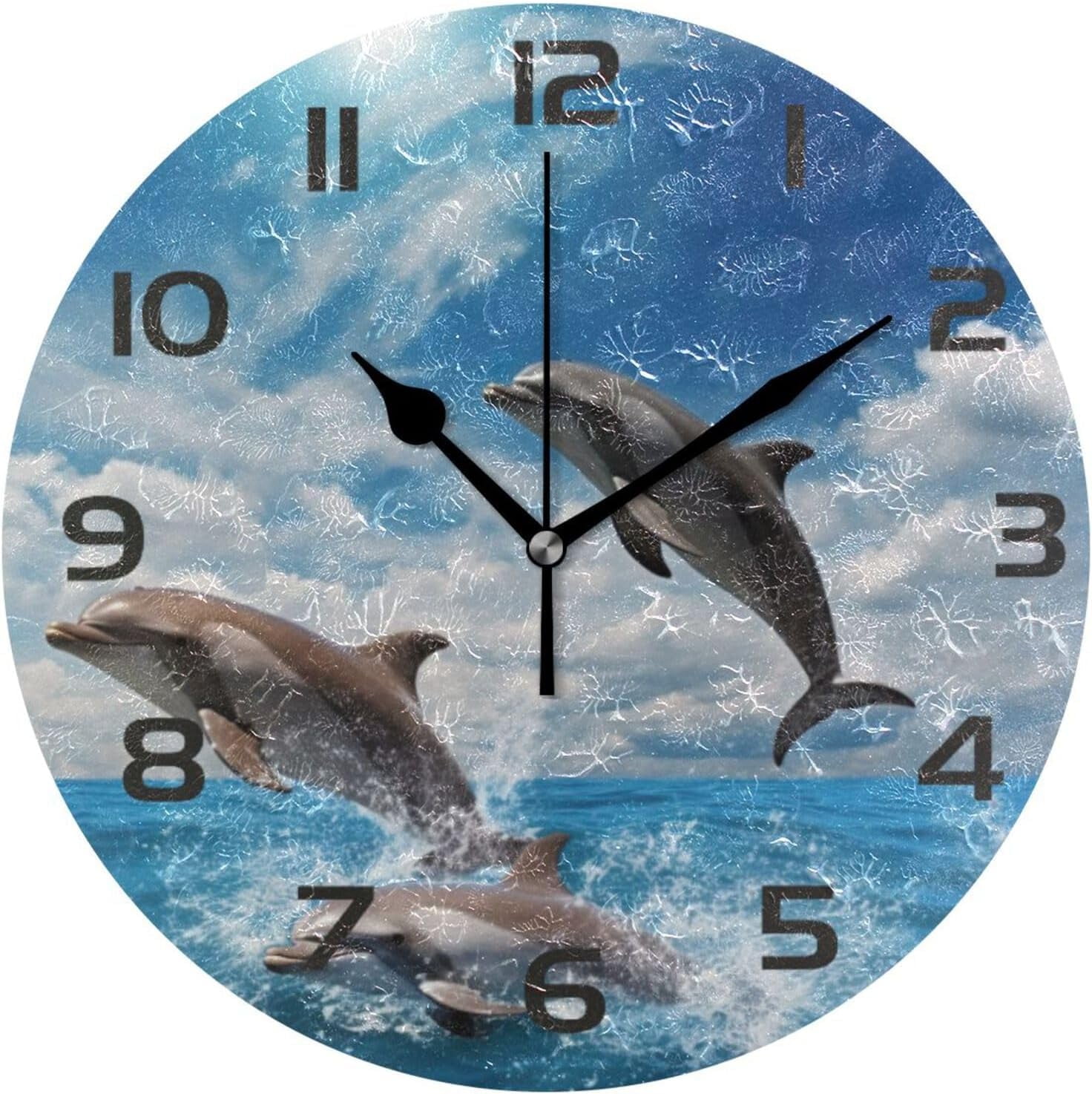 Dreamtimes Wall Clock Cute Dolphins 10 Inch Silent Non Ticking Quality ...