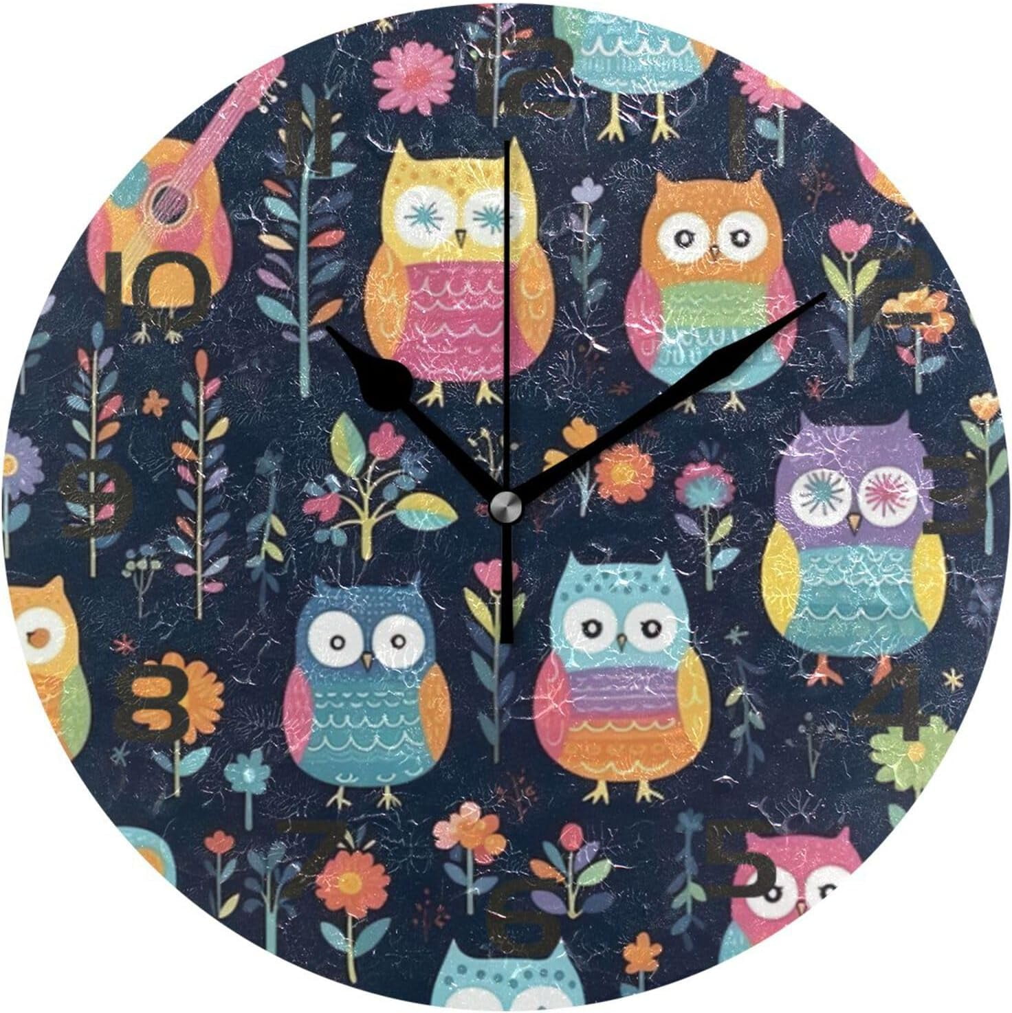 Dreamtimes Wall Clock Cute Owls 10 Inch Silent Non Ticking Quality ...