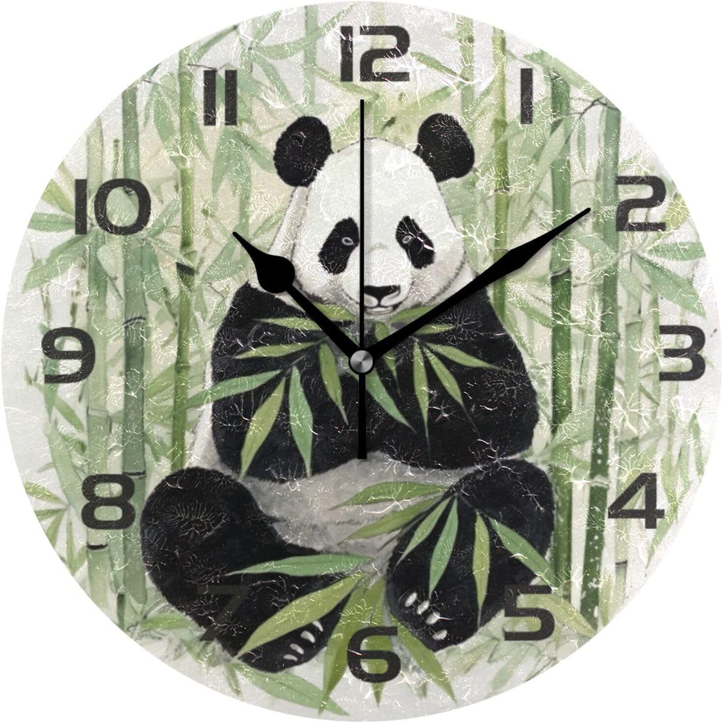 Dreamtimes Wall Clock Cute Panda 10 Inch Silent Non Ticking Quality ...