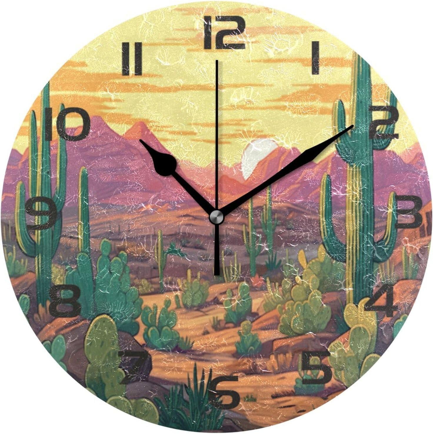 Dreamtimes Wall Clock Desert Cactus 10 Inch Silent Non Ticking Quality ...