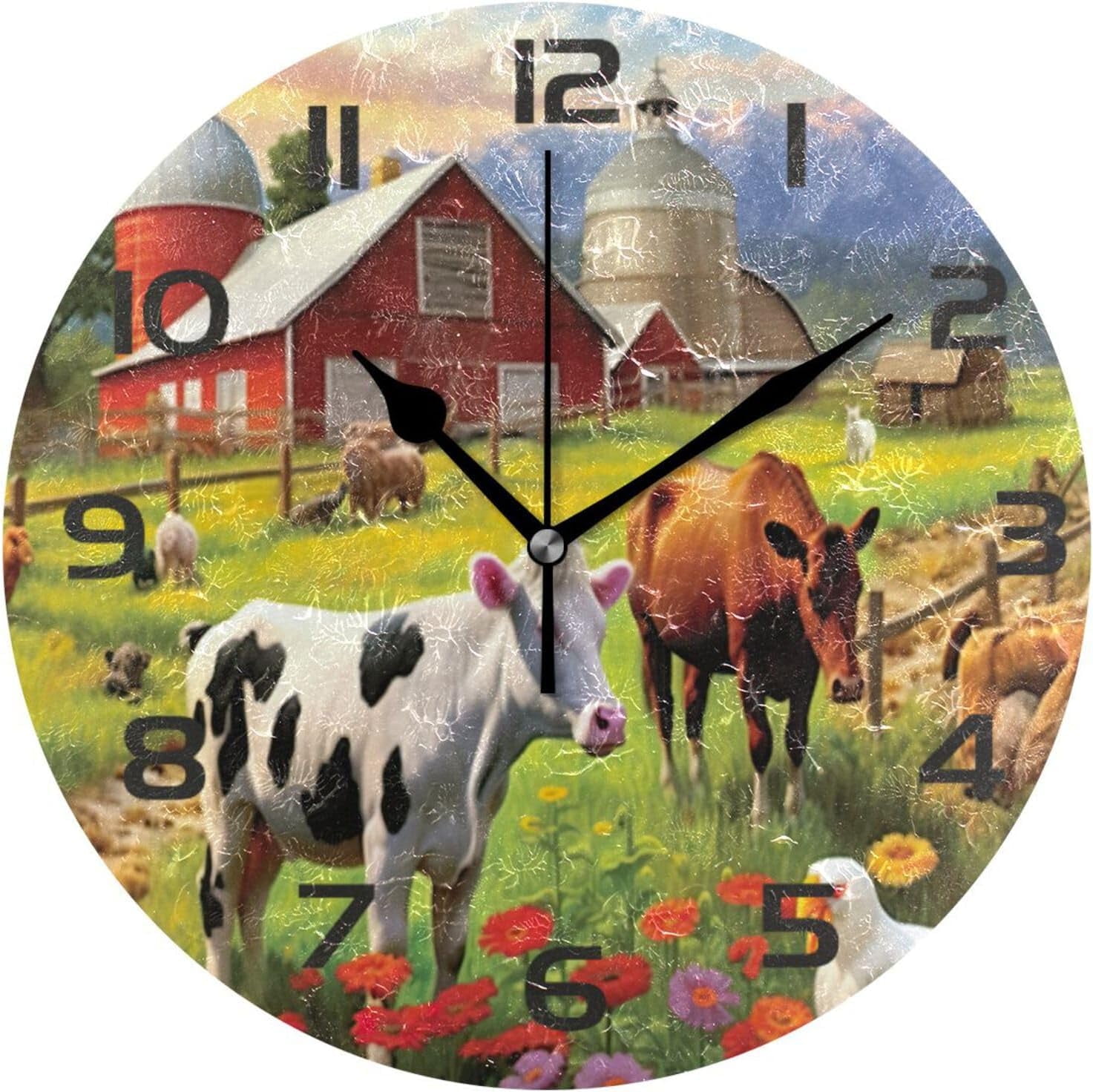Dreamtimes Wall Clock Farm Animals 10 Inch Silent Non Ticking Quality ...