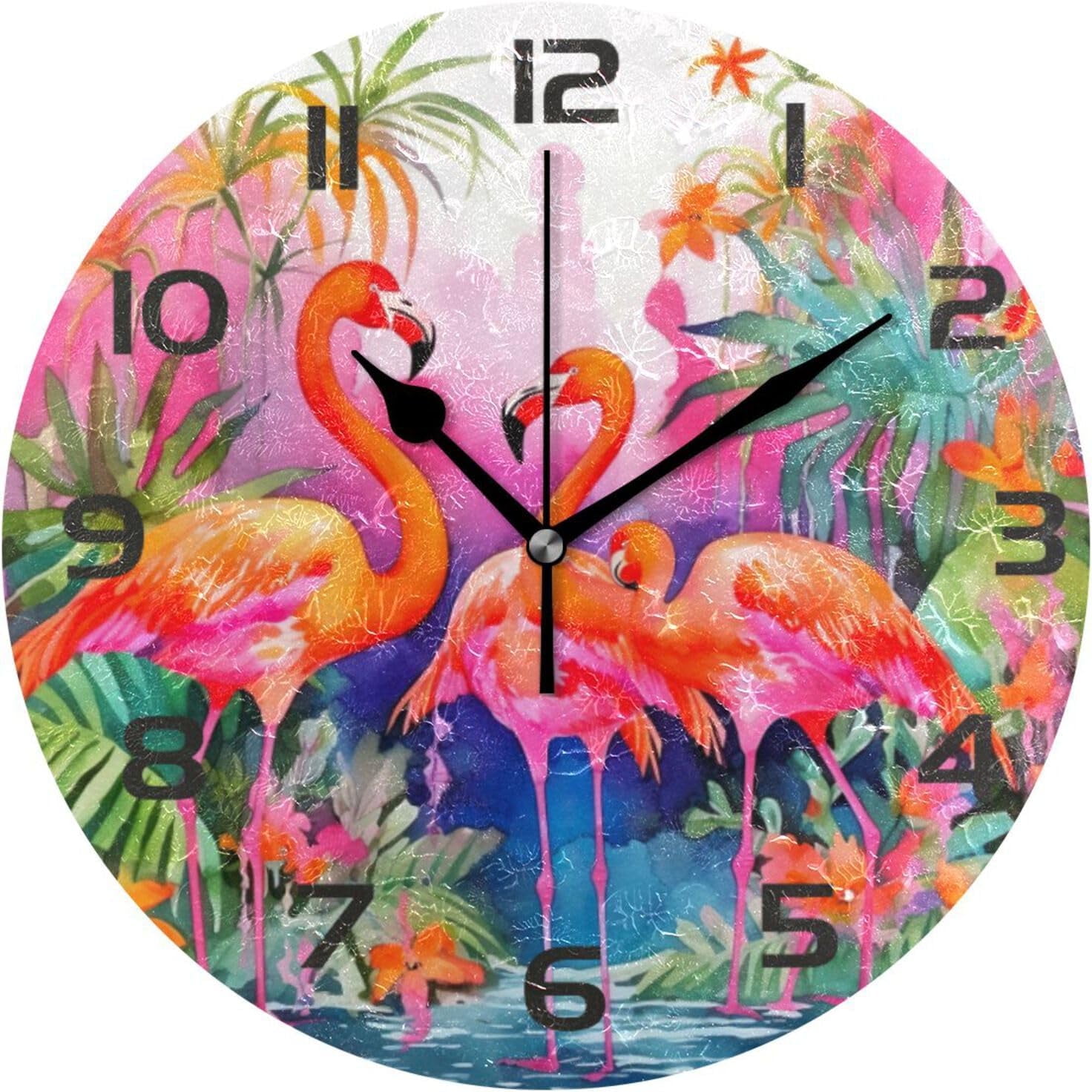 Dreamtimes Wall Clock Flamingos Palm 10 Inch Silent Non Ticking Quality ...