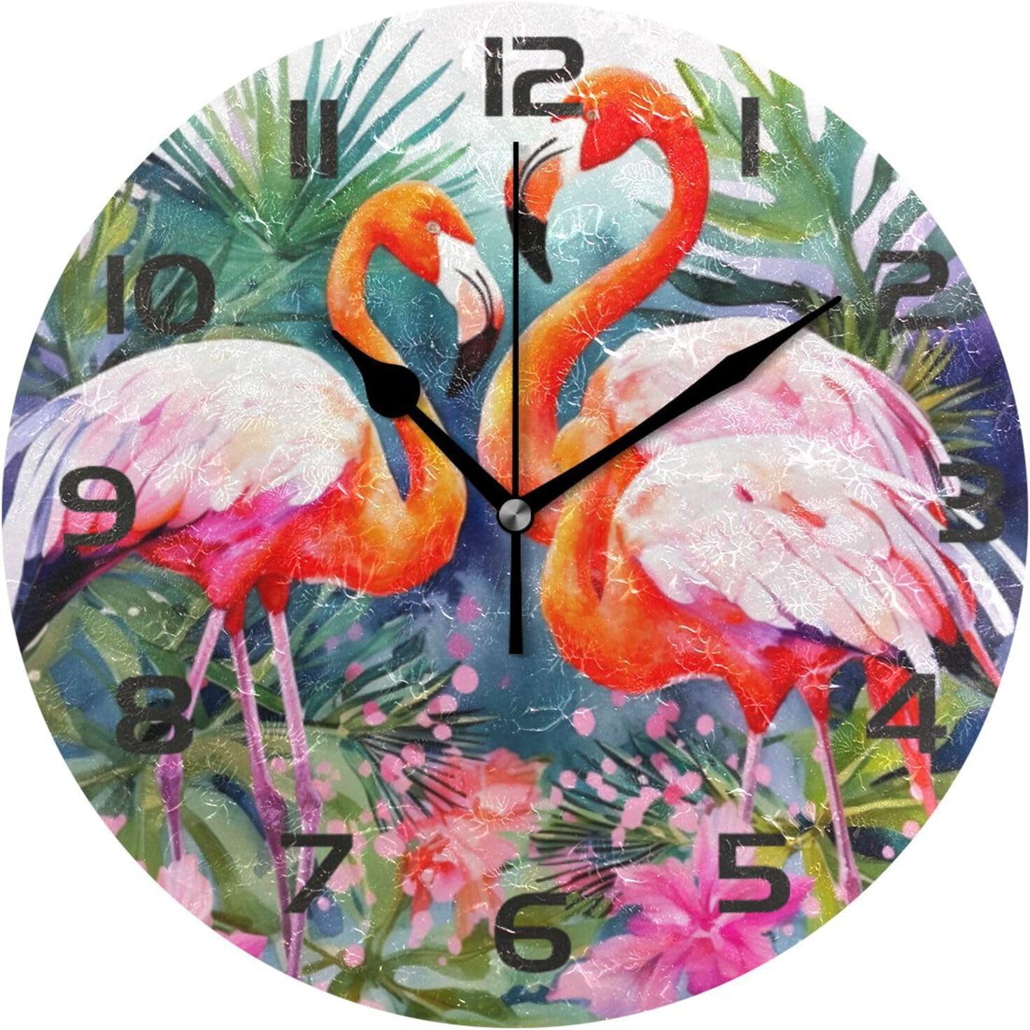 Dreamtimes Wall Clock Flamingos Palm 10 Inch Silent Non Ticking Quality ...