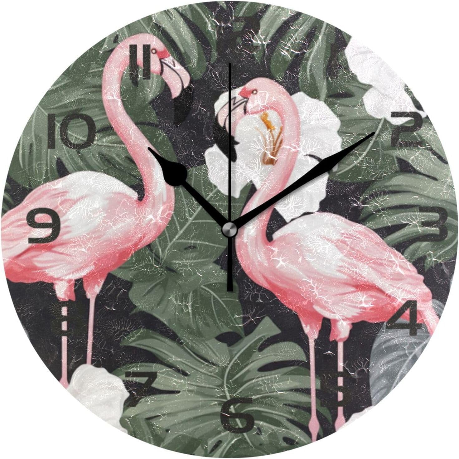Dreamtimes Wall Clock Flamingos Palm Flower 10 Inch Silent Non Ticking ...