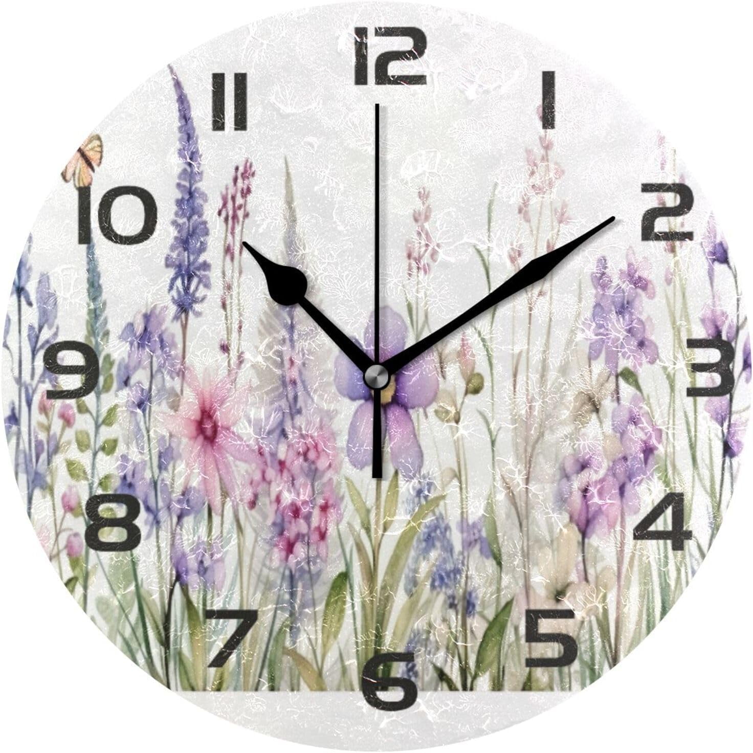 Dreamtimes Wall Clock Flowers Butterfly 10 Inch Silent Non Ticking ...