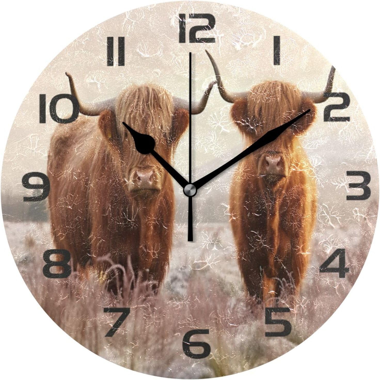Dreamtimes Wall Clock Highland Cow 10 Inch Silent Non Ticking Quality ...